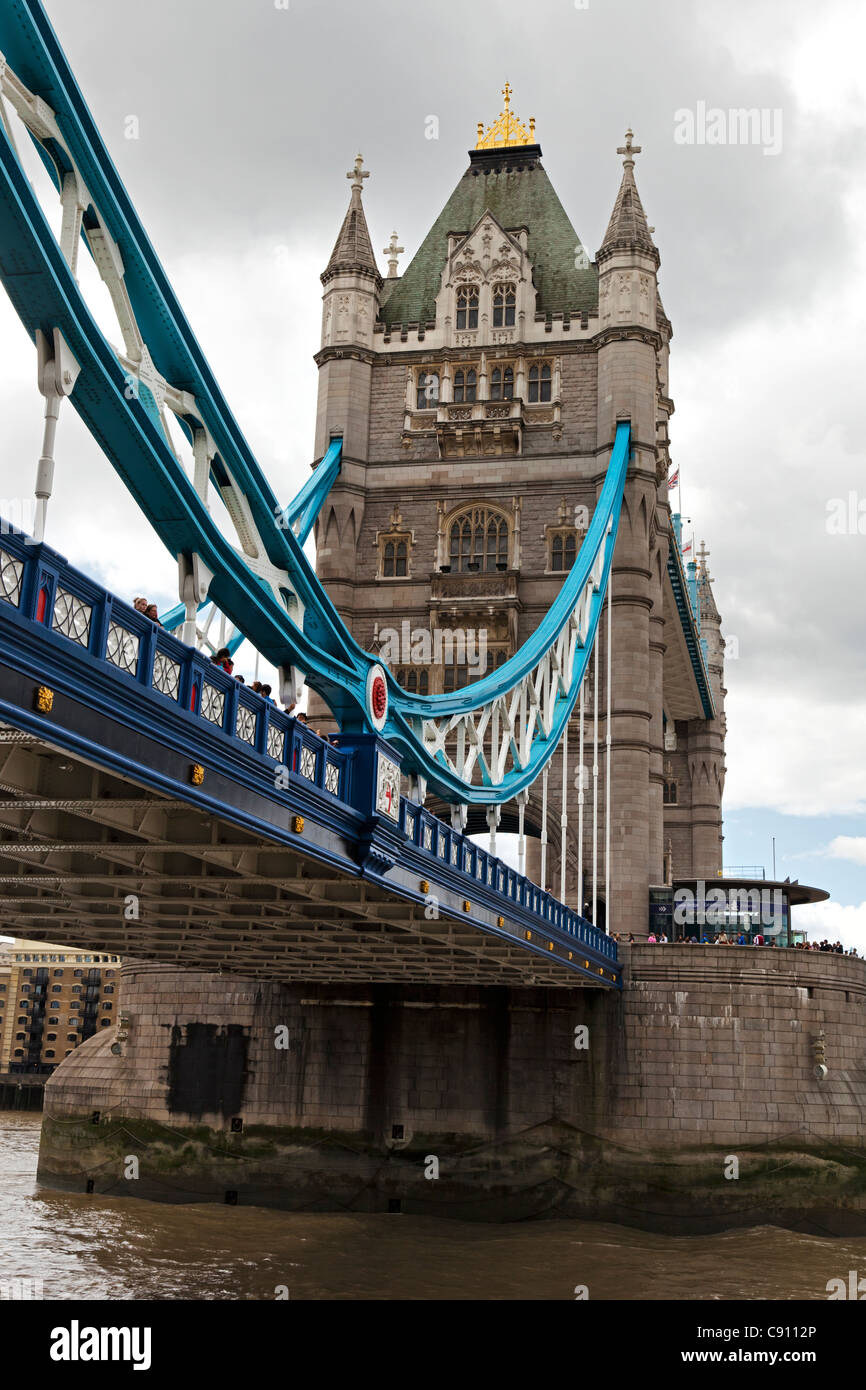 Vertical low angle view of a bridge, Tower Bridge, London, Uk, England ...