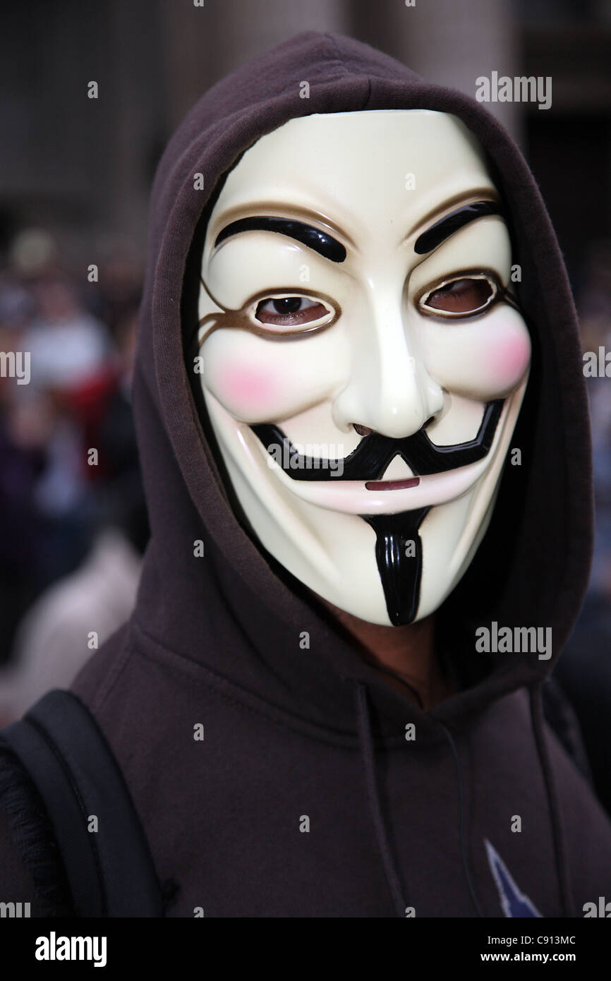 A member of Anonymous at the occupy London rally in St Paul's, London ...