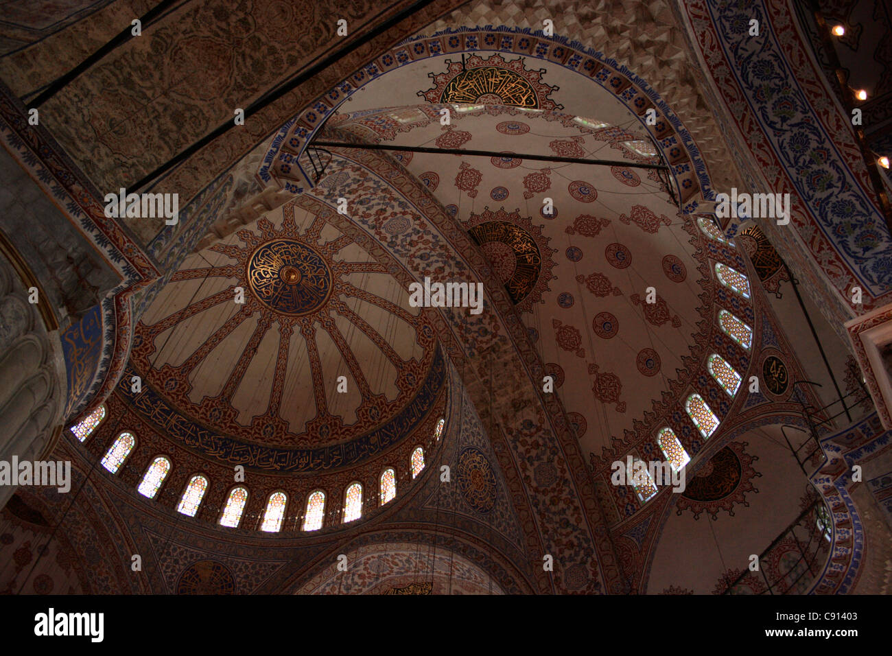 The ceiling of the main dome and some of the blue tiles that have given ...