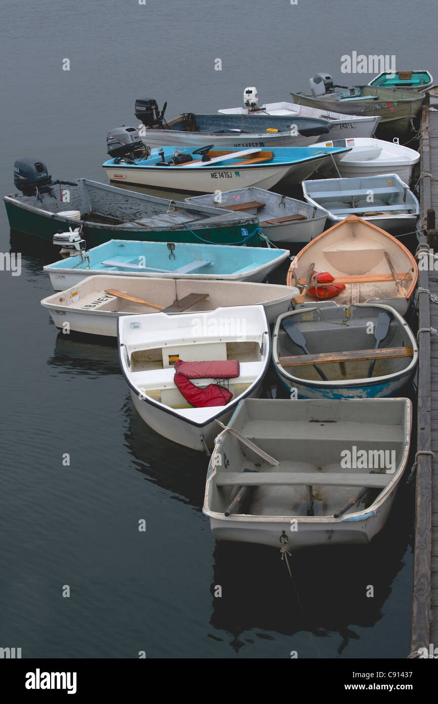 Dinghy's tied up at Round Pond Harbor, Maine Stock Photo - Alamy