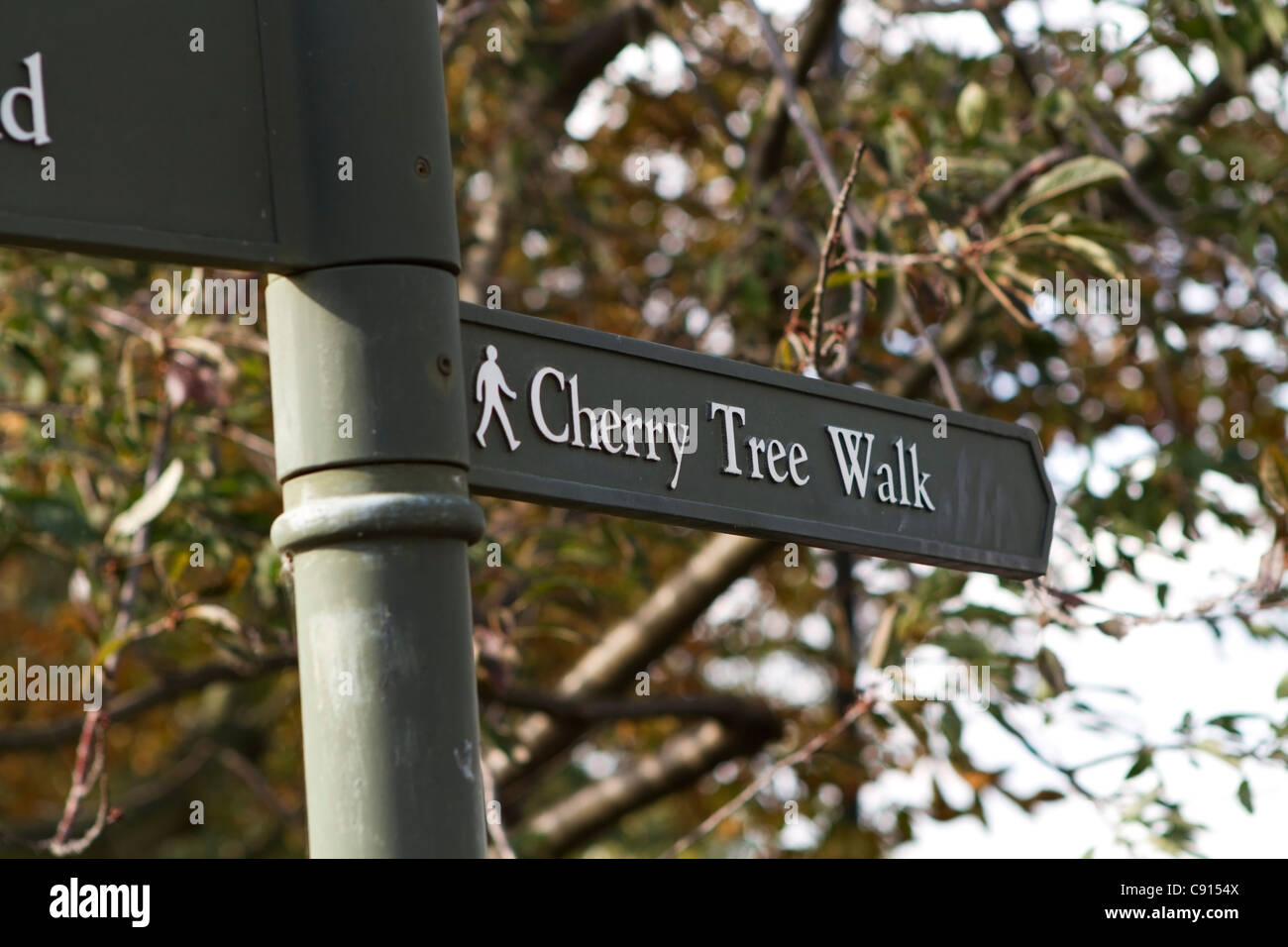 Sign for Cherry Tree Walk in King George's Park, Wandsworth Stock Photo ...