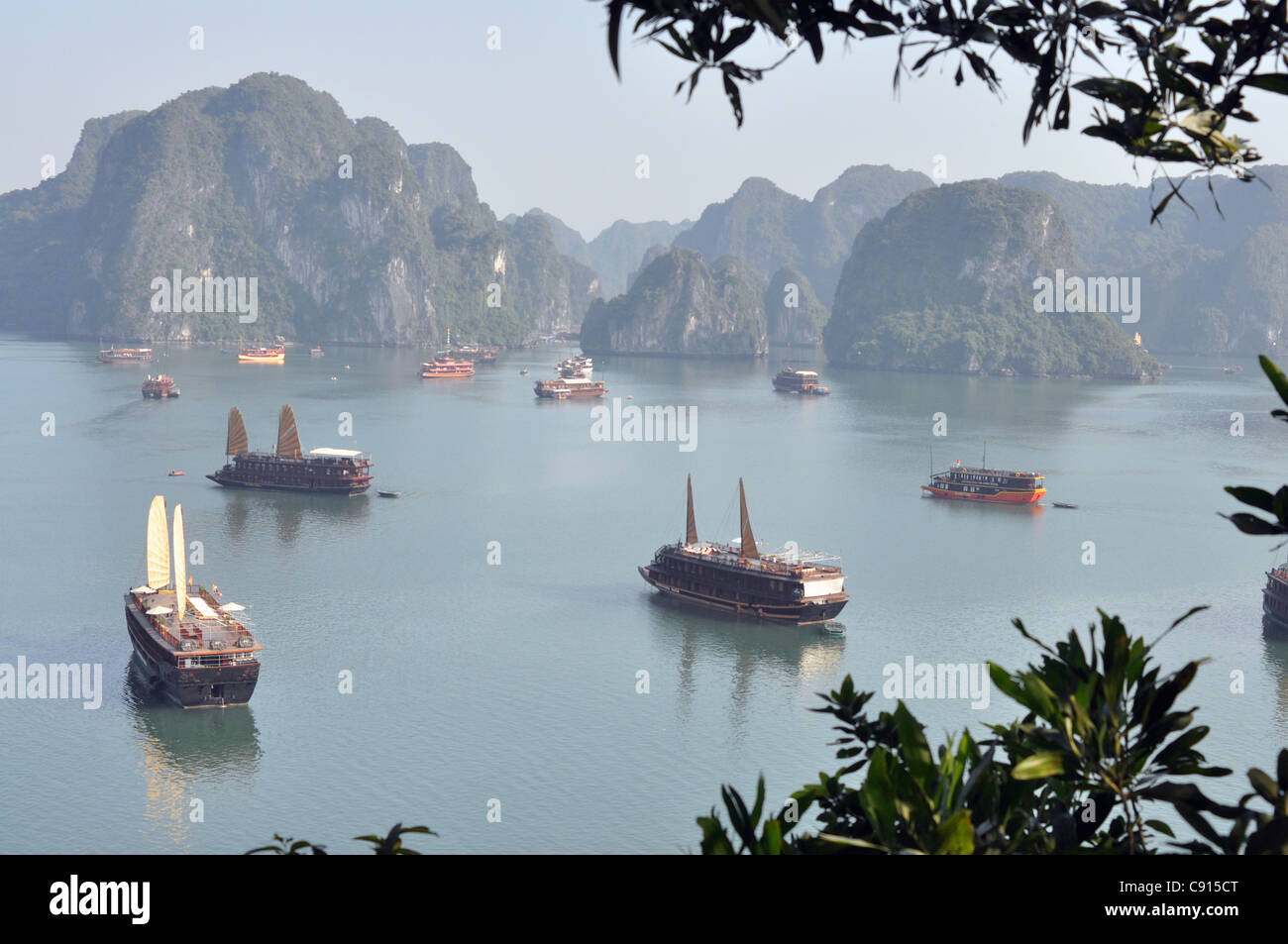 Traditional two masted Vietnamese junks are a popular way for visitors ...