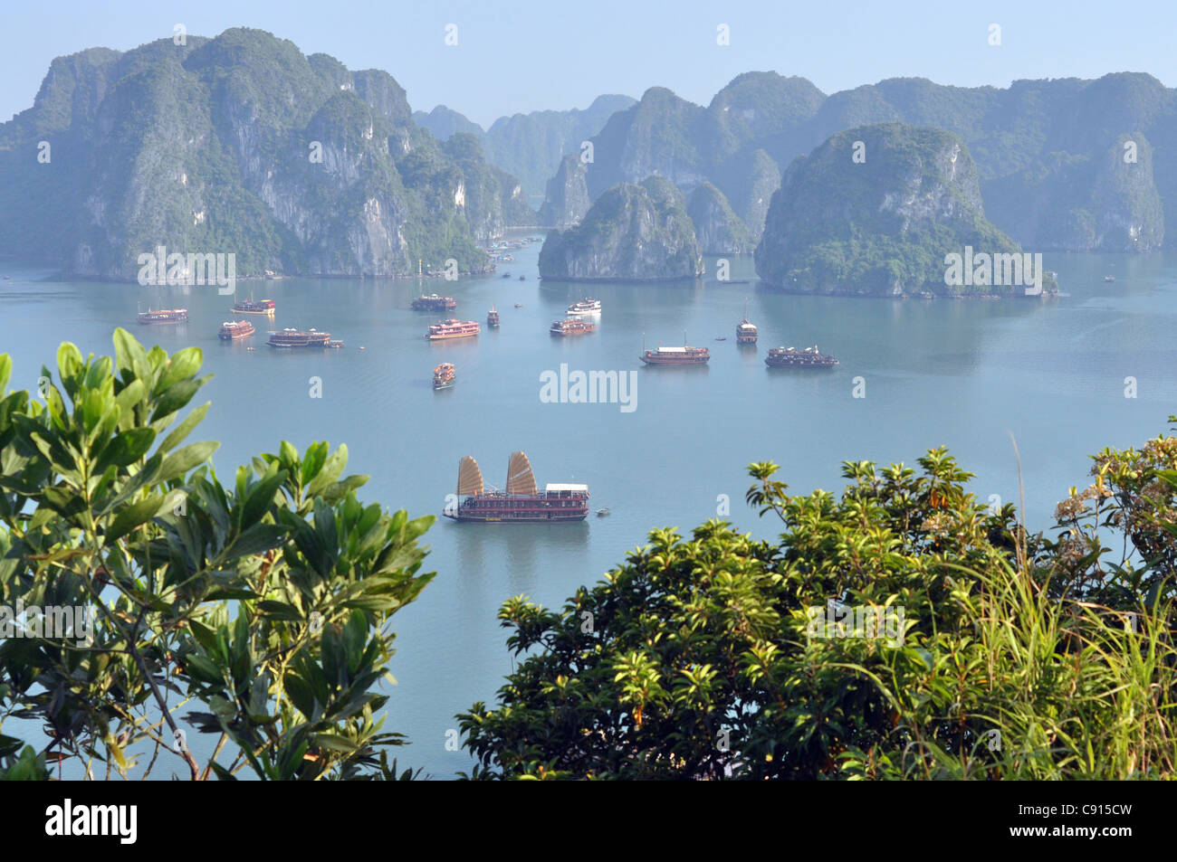Traditional two masted Vietnamese junks are a popular way for visitors ...