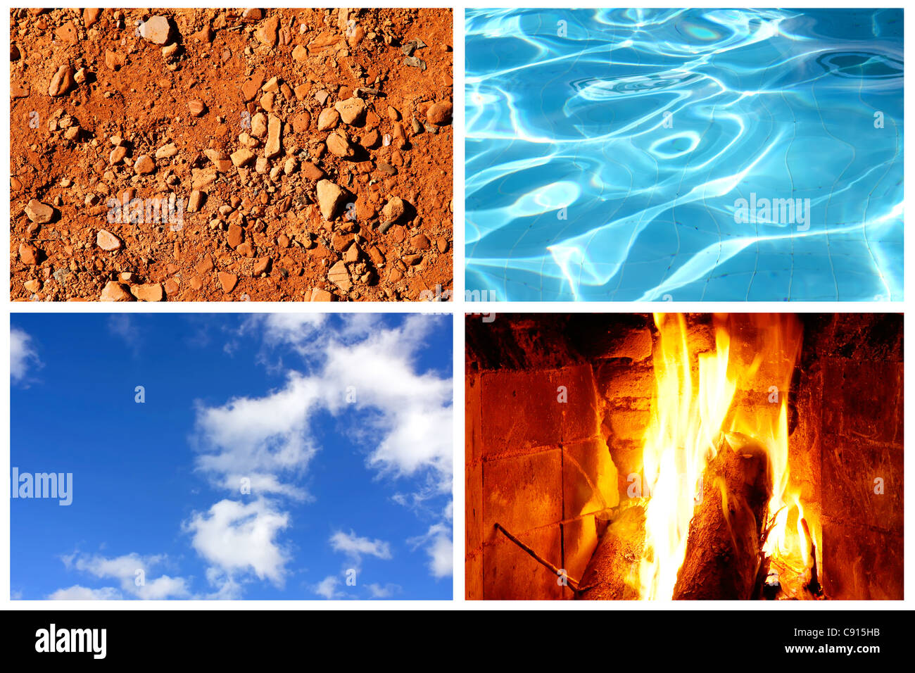 The four elements: water, fire, earth and air in one collage Stock ...