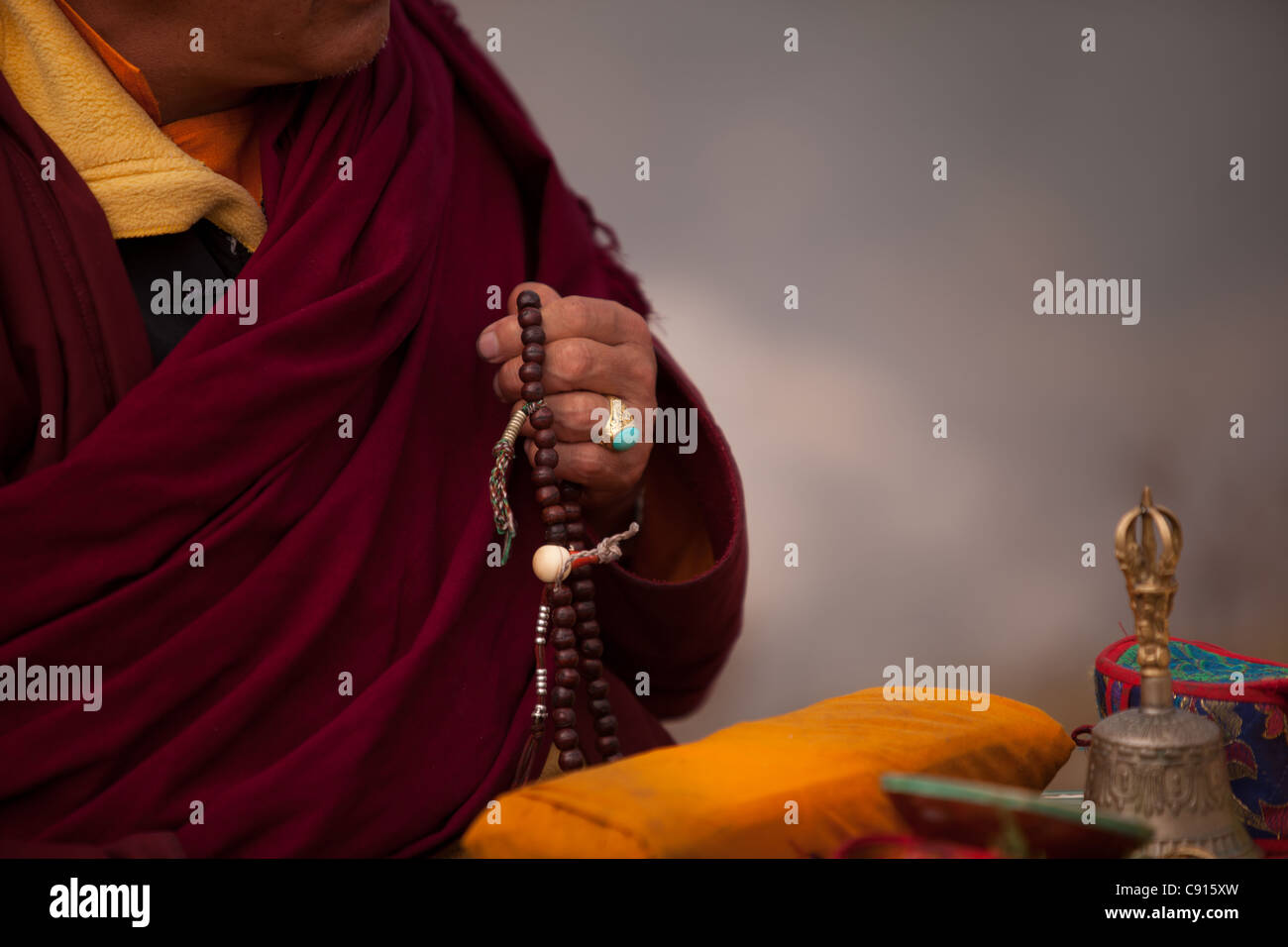 Buddhist priest performing traditional ceremony, Sagarmatha National ...