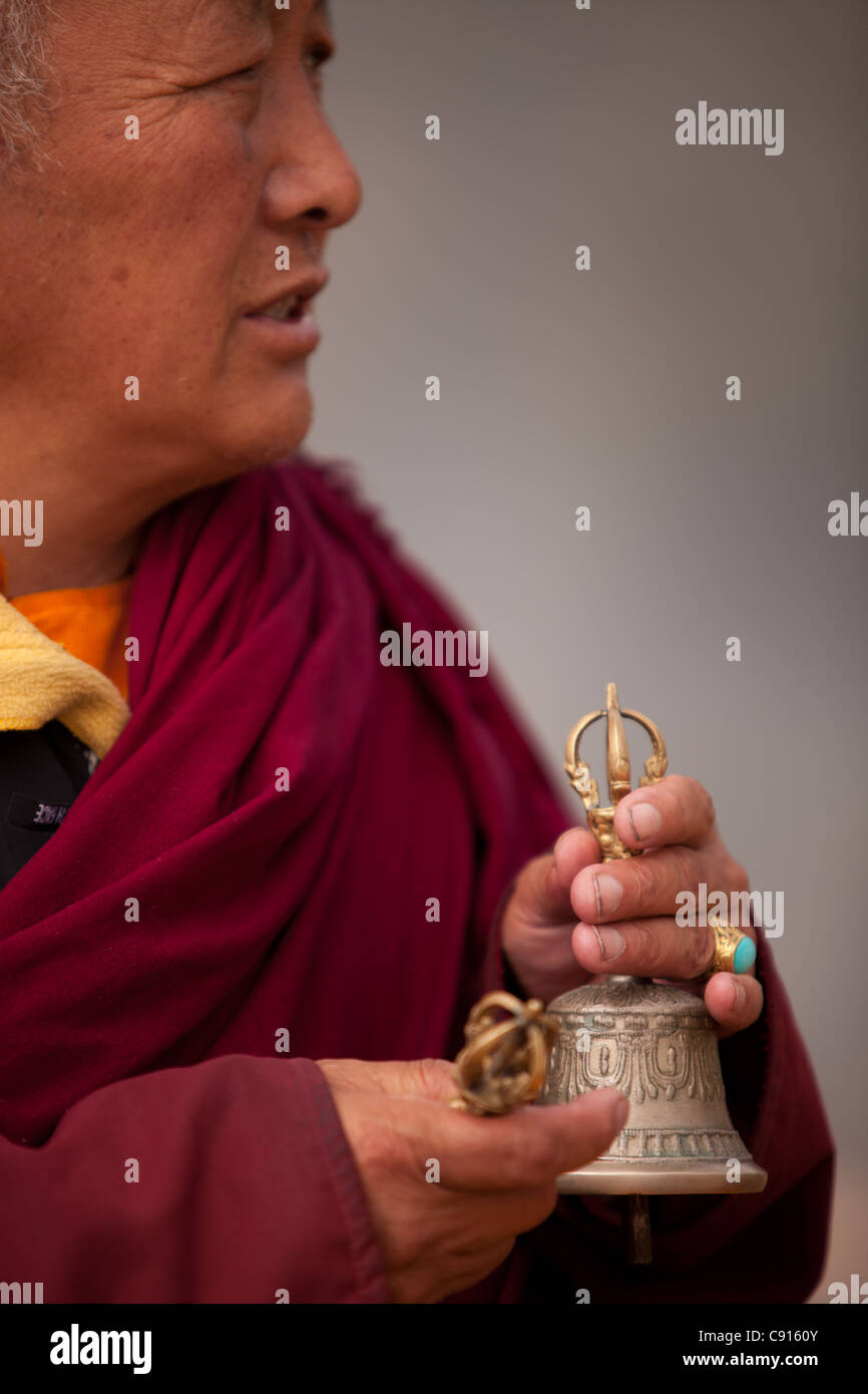 Buddhist priest performing traditional ceremony, Sagarmatha National ...