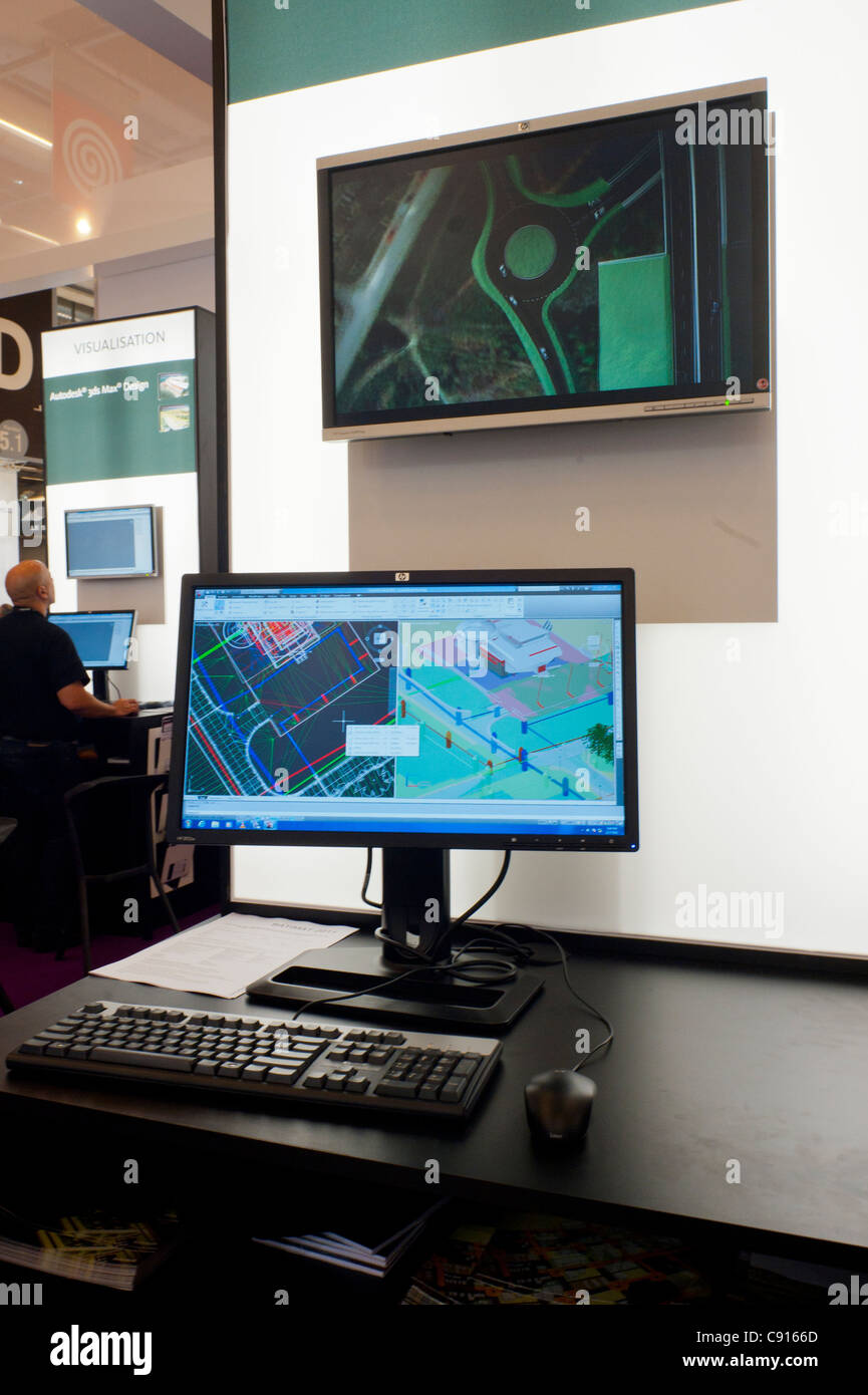 Paris, France, Computer Screen on Desk, Batimat Construction Materials ...