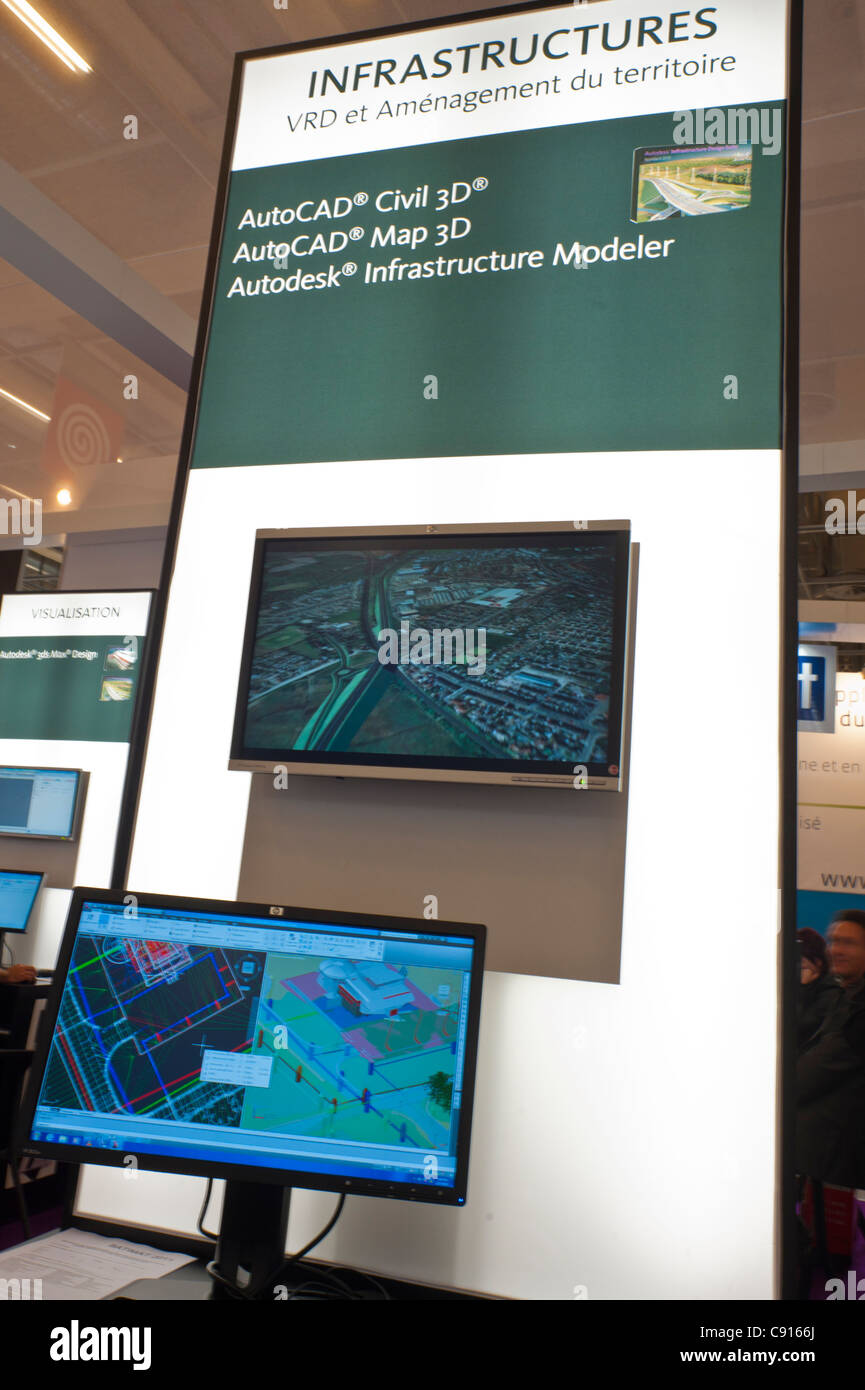 Paris, France, Computer Screen on Desk, Batimat Construction Materials ...