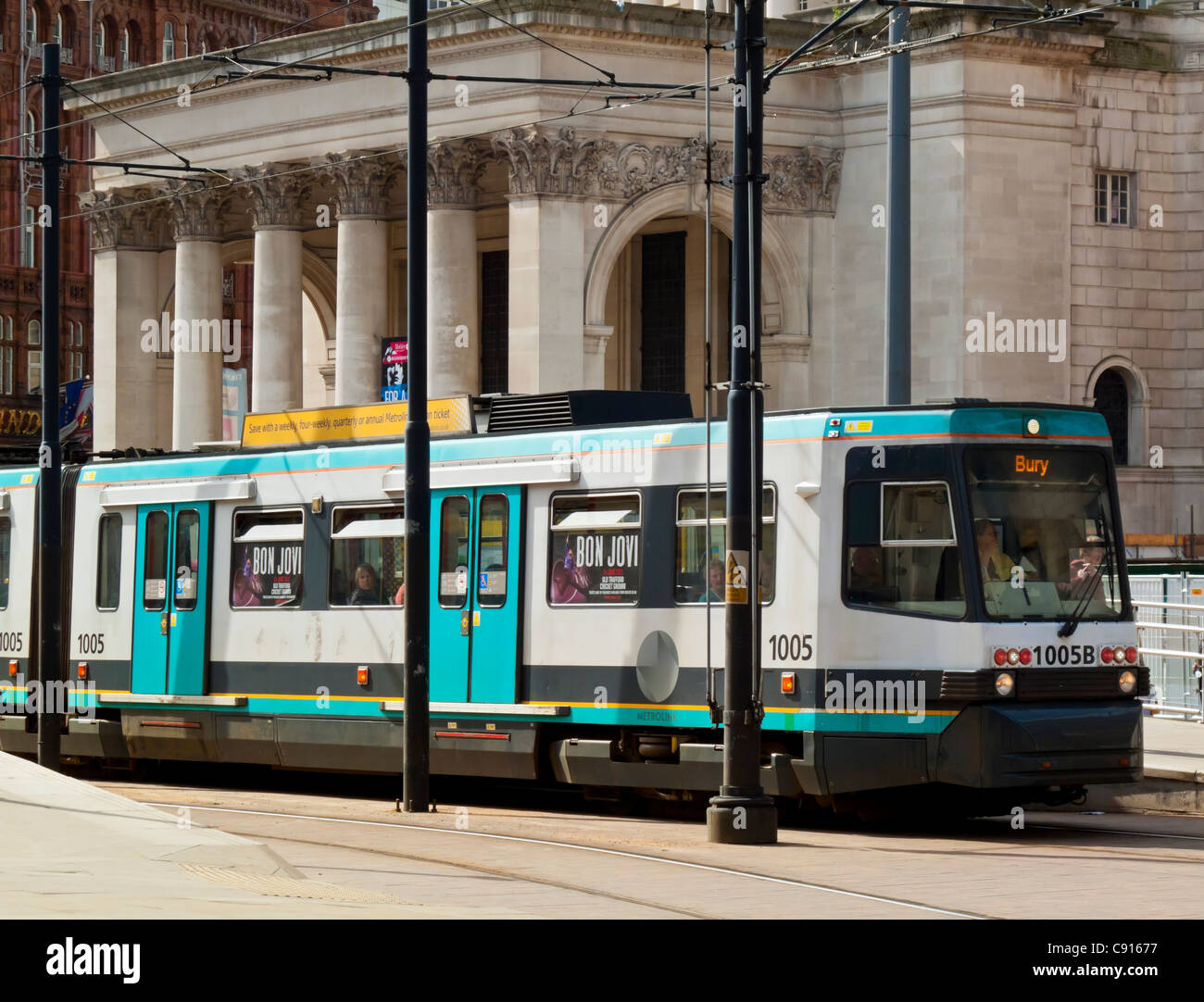 Manchester Metrolink tram in Manchester city centre England when ...