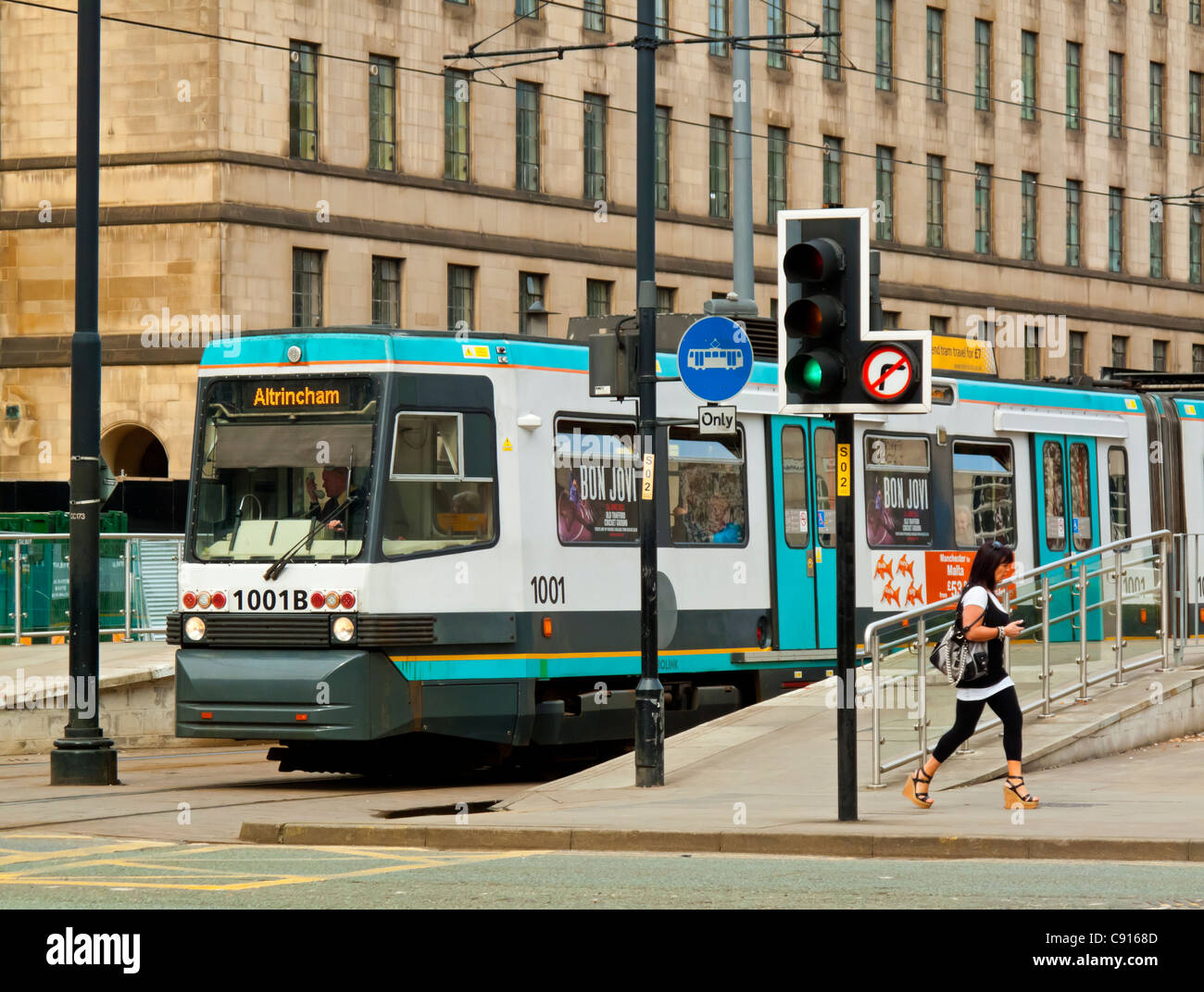 Manchester Metrolink tram in Manchester city centre England when ...