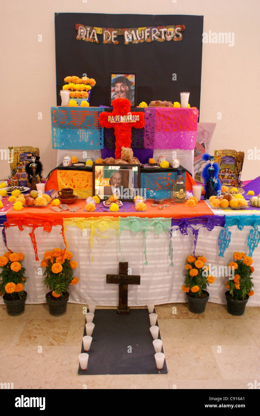 Decorated Mexican Day of the Dead or Dia de los muertos altars ...