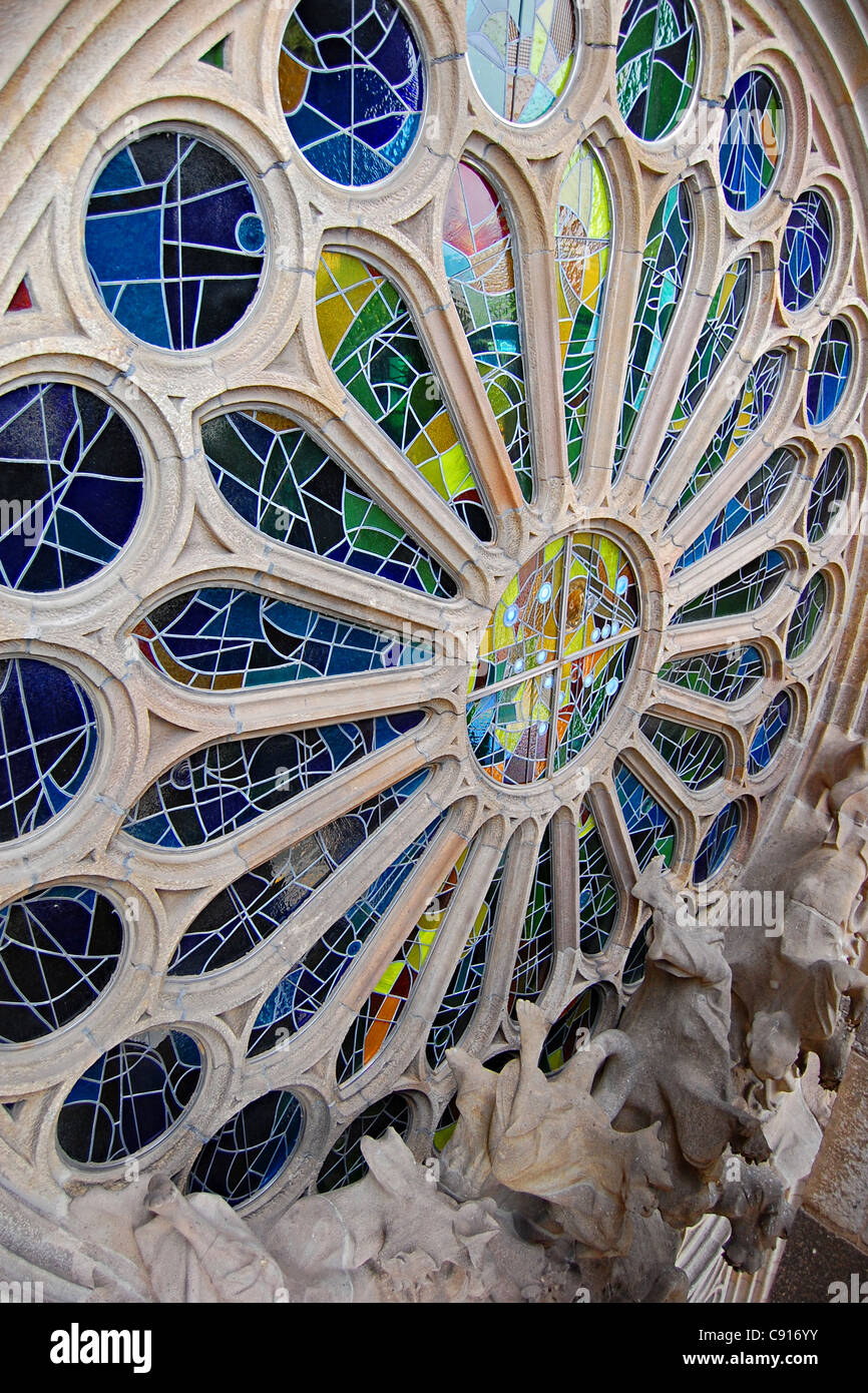 La Sagrada Familia Stained Glass Window, Barcelona, Spain Stock Photo ...