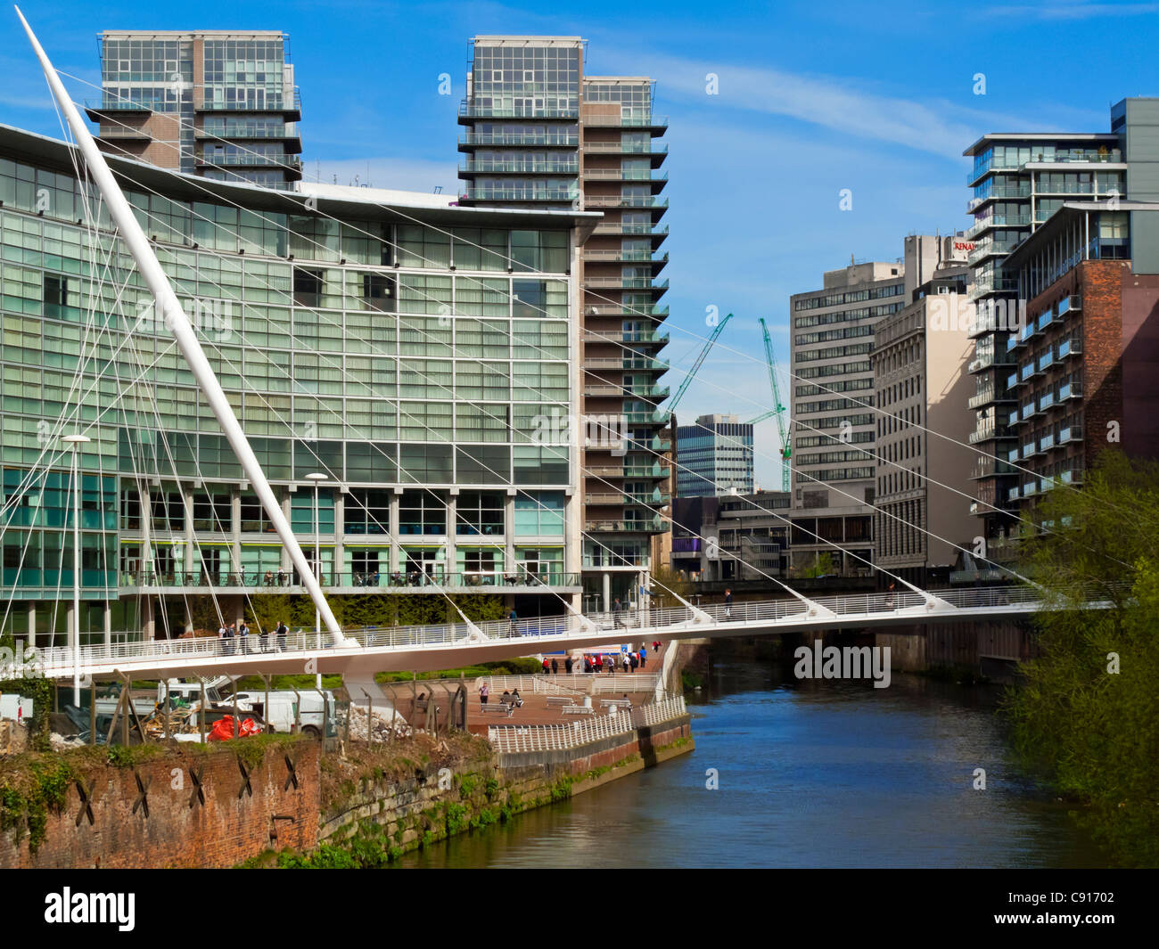 Trinity Bridge Manchester England over River Irwell linking Manchester ...