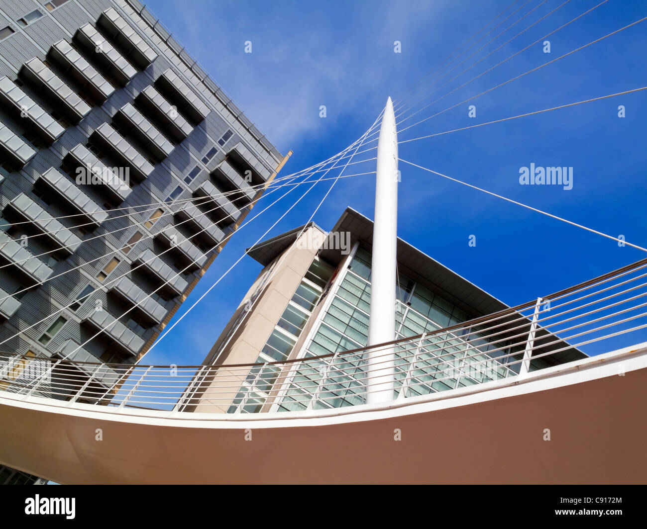 Trinity Bridge Manchester England over River Irwell linking Manchester ...