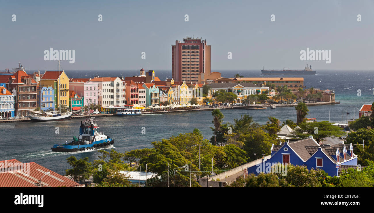 Curacao, Caribbean island, Willemstad. Punda quarter. Historic houses ...