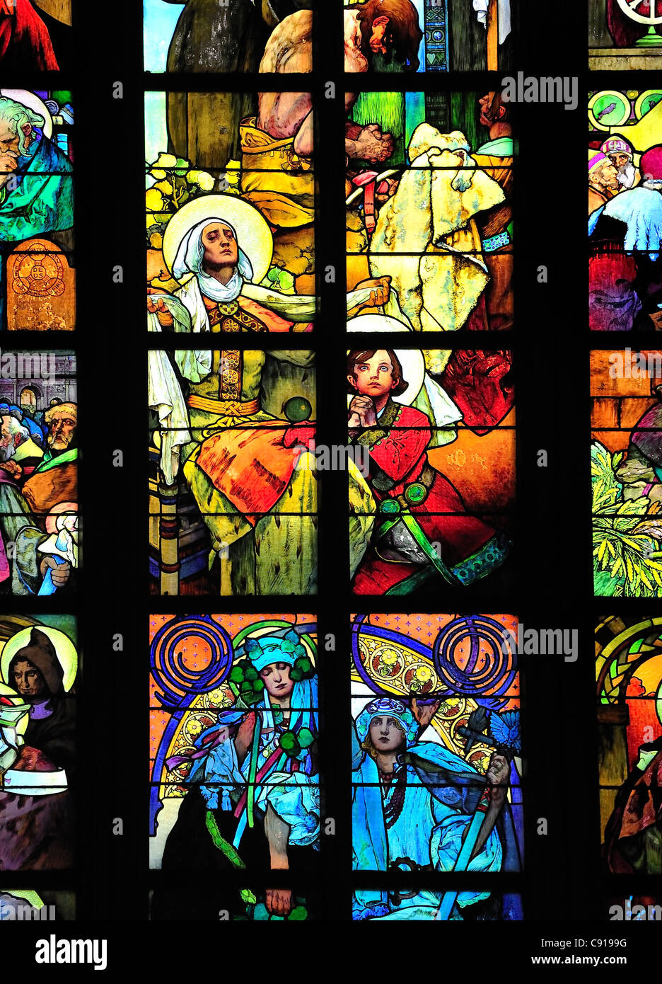 Prague, Czech Republic. St Vitus' Cathedral. Stained glass window - The ...