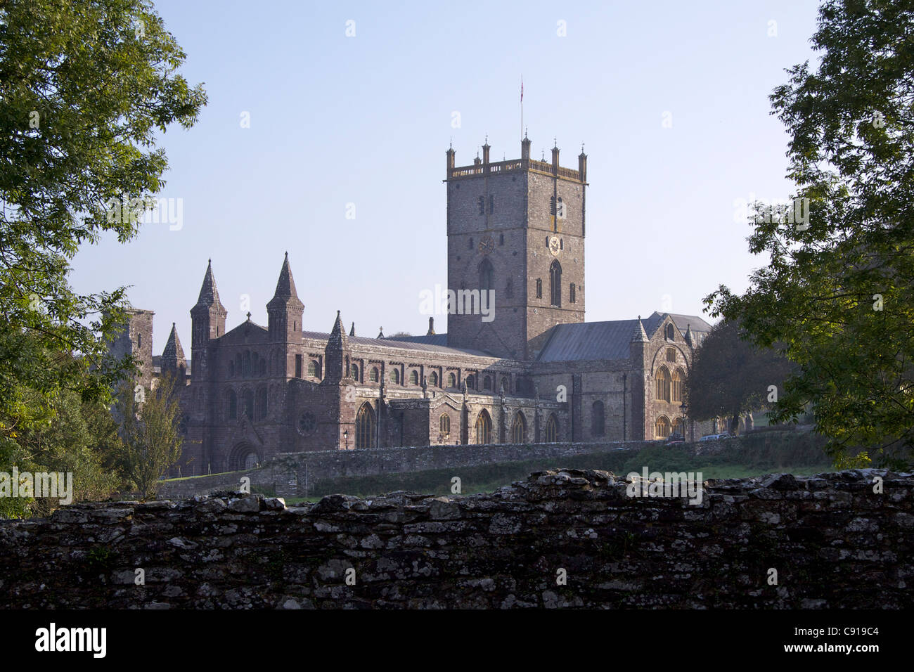 The stone built cathedral of St Davids Eglwys Gadeiriol Tyddewi was ...