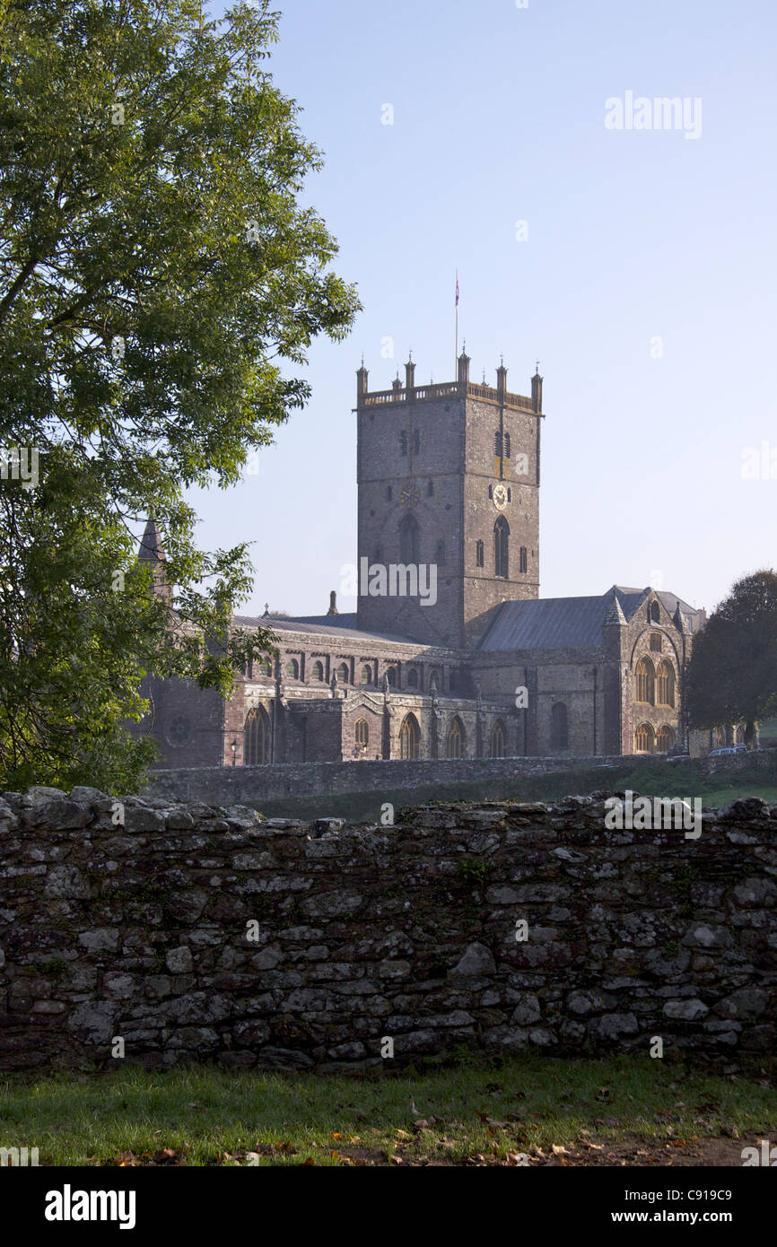 The stone built cathedral of St Davids Eglwys Gadeiriol Tyddewi was ...