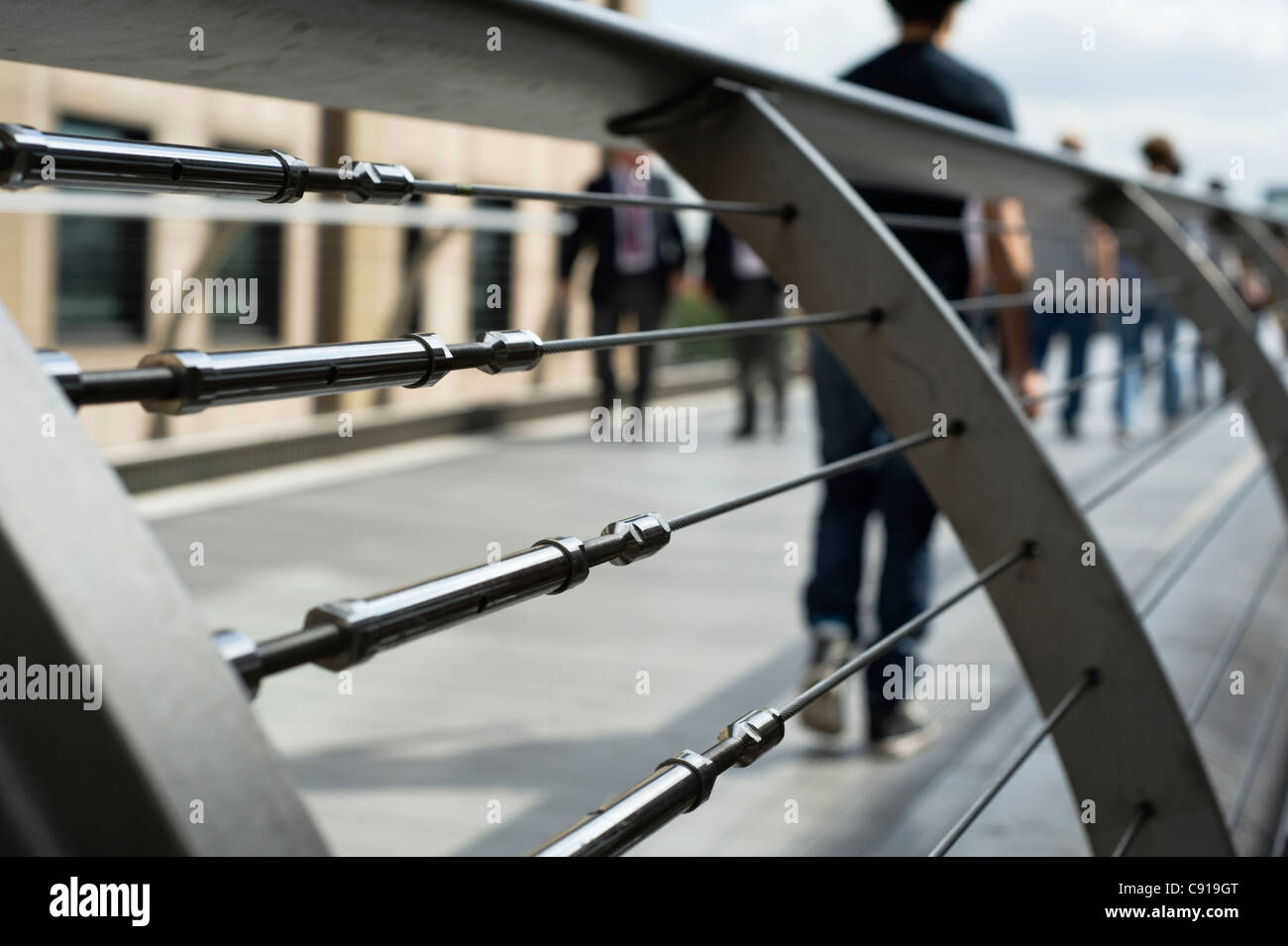 A close up view of the structure of the Millennium Bridge. It is a ...