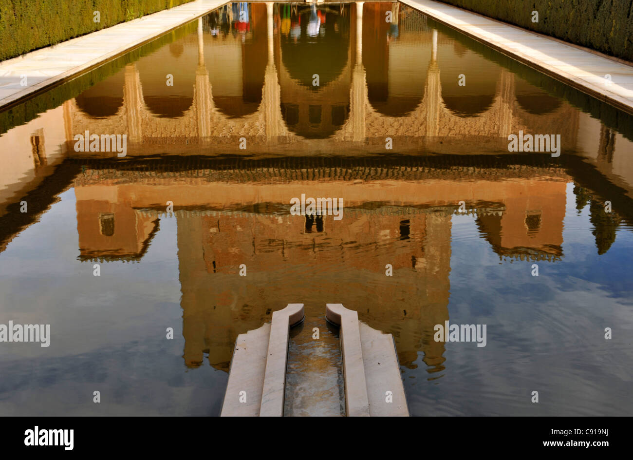 Alhambra of Granada, Reflection in the water, Granada, Alhambra ...