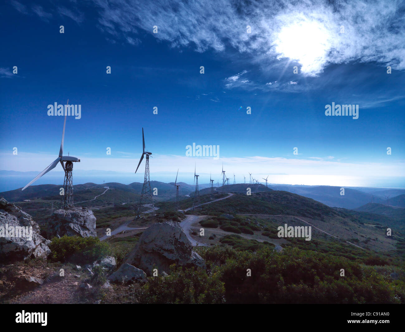 Wind energy plant, Tarifa, Strait of Gibraltar, Andalusia, Spain Stock ...