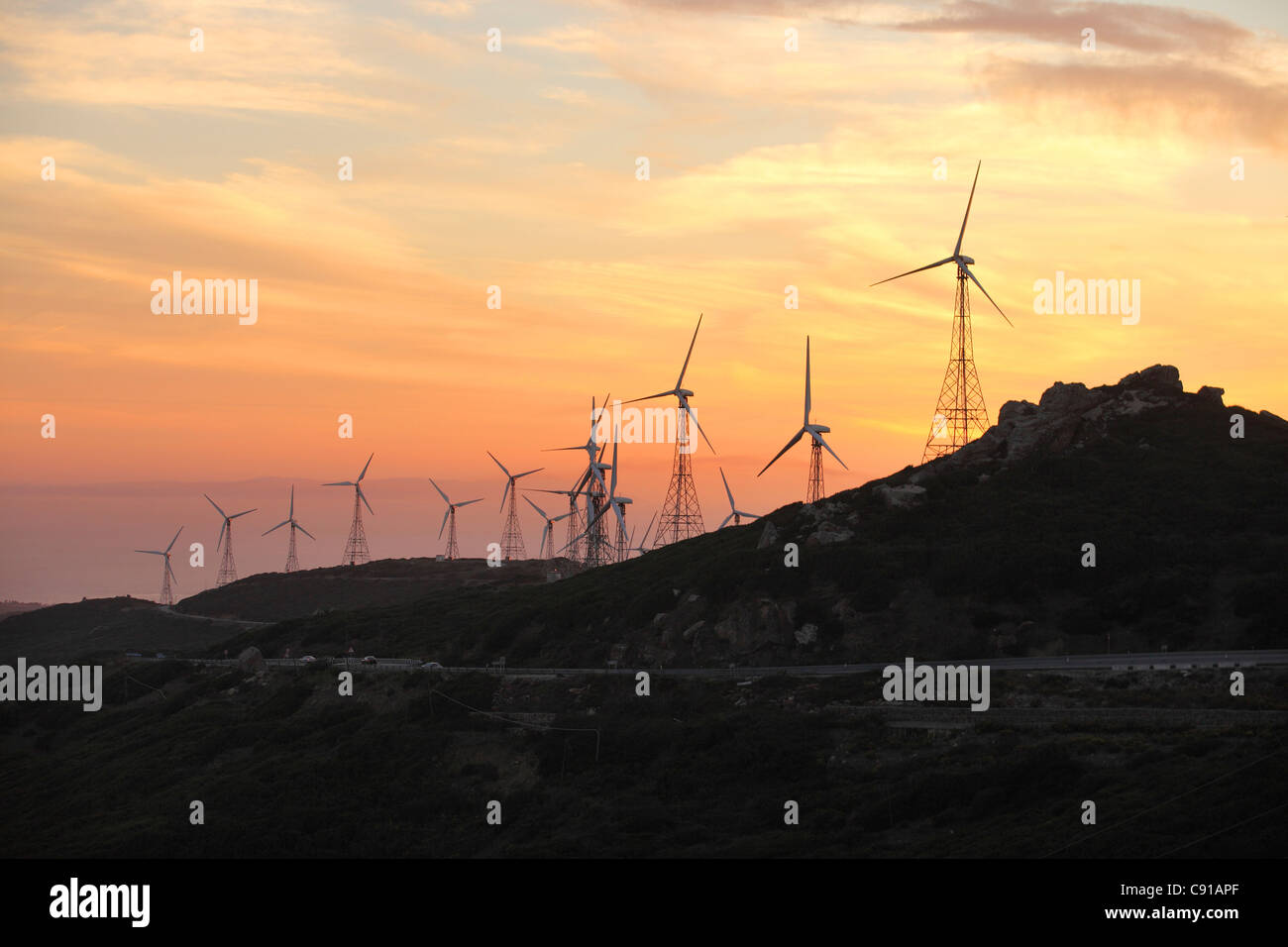 Wind energy plant, Strait of Gibraltar, Tarifa, Andalusia, Spain Stock ...