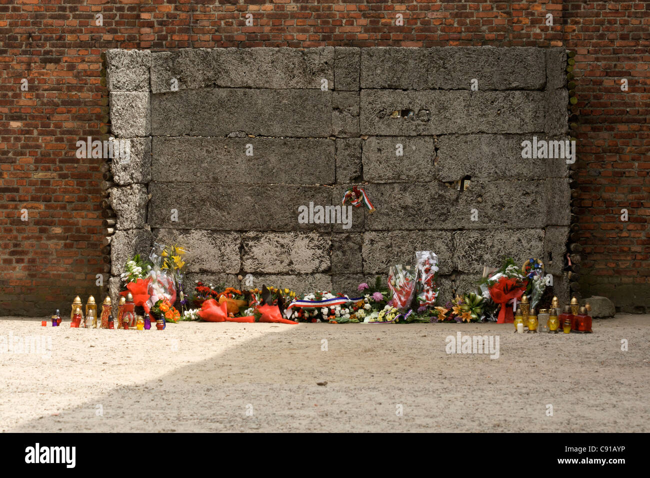 Death wall at Auschwitz 1 concentration camp next to Block 11 with ...