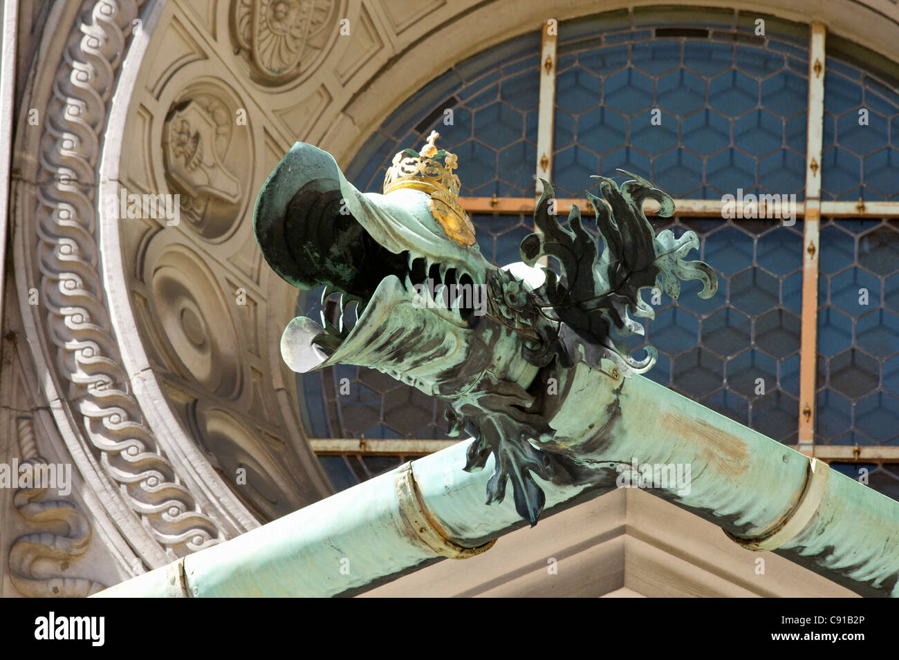 Copper guttering with dragon gargoyle on the exterior of the Wawel ...