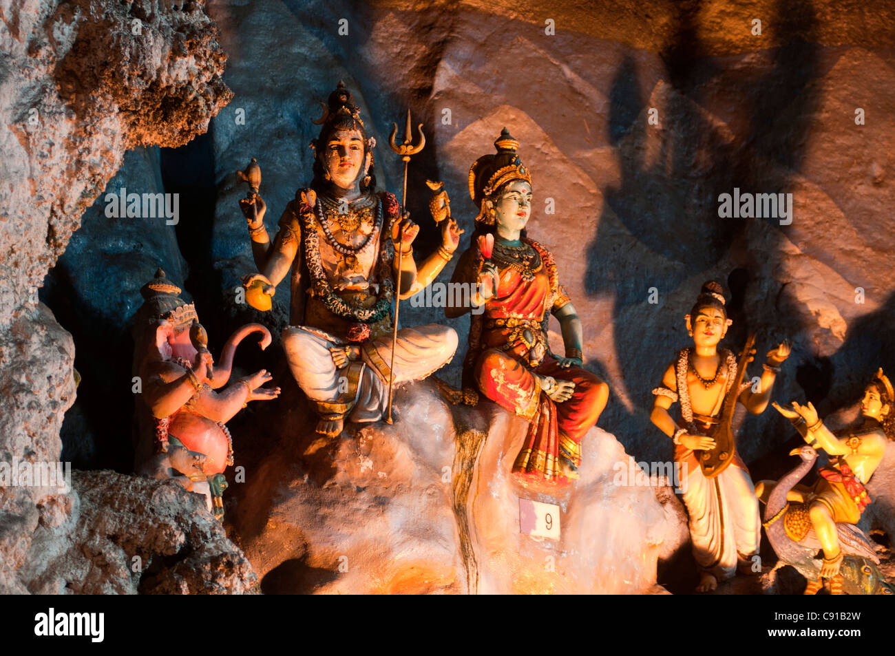 Hindu shrine in the main cavern of Batu-Caves, north of Kuala Lumpur ...
