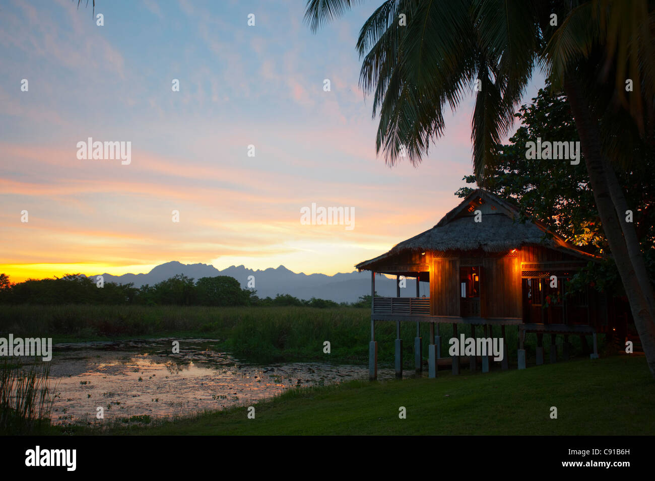 View over lagoon at sunset, Bon Ton Resort, Lankawi Island, Malysia ...