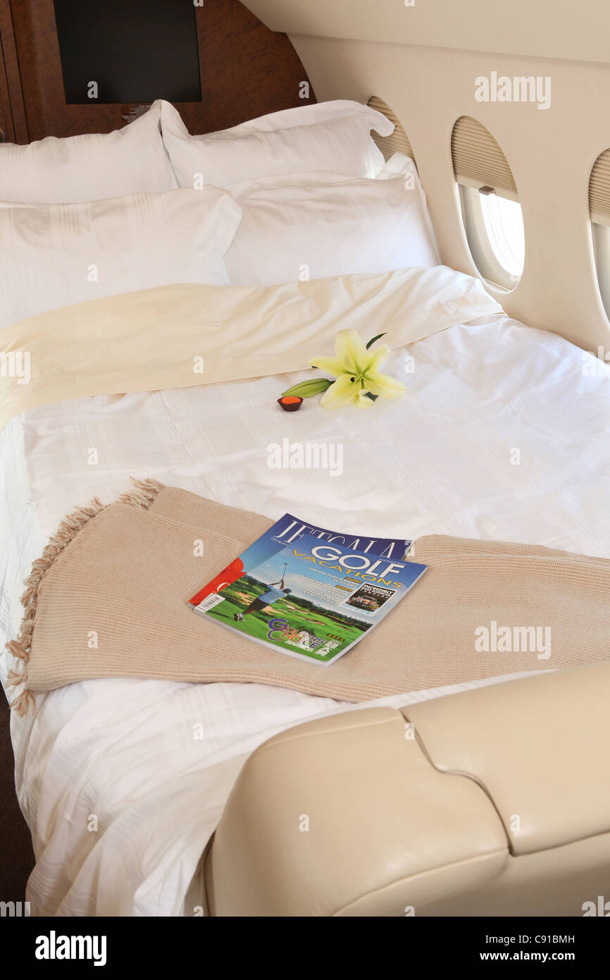 Interior of a private jet , bed airplane Stock Photo - Alamy