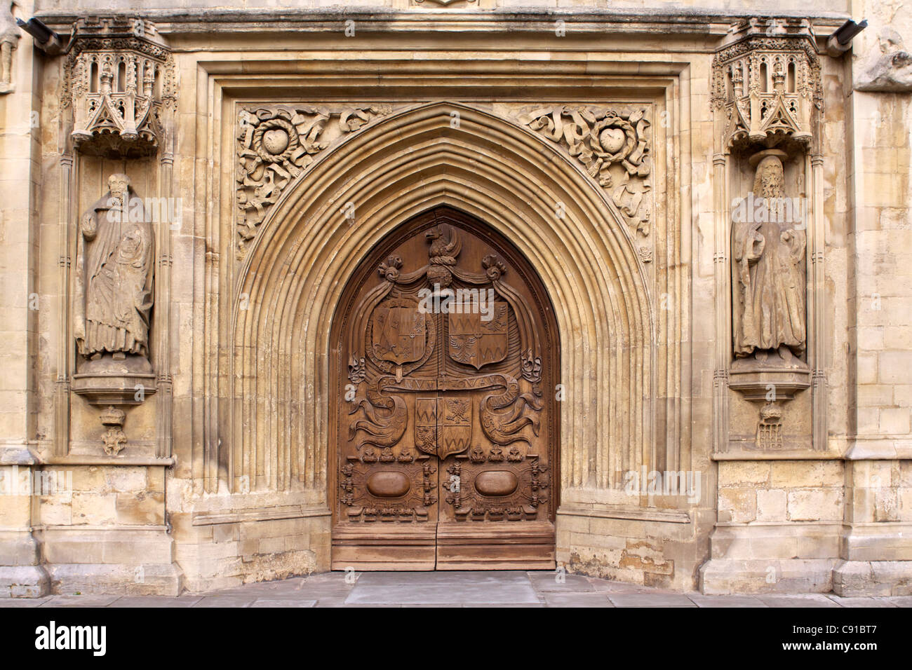 Wooden door and entrance to the Abbey Church of Saint Peter and Saint ...