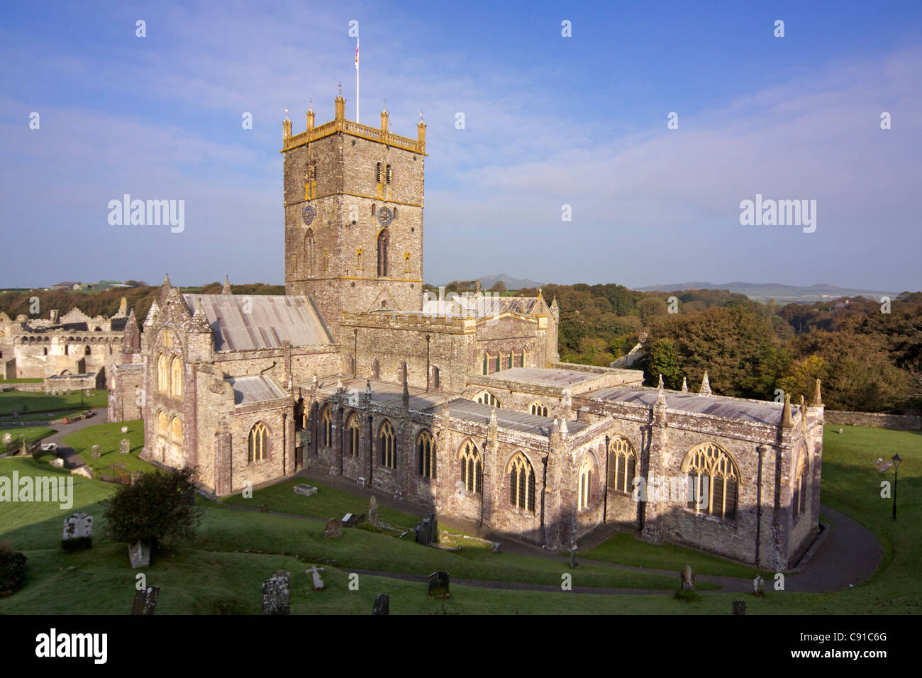 The stone built cathedral of St Davids Eglwys Gadeiriol Tyddewi is a ...