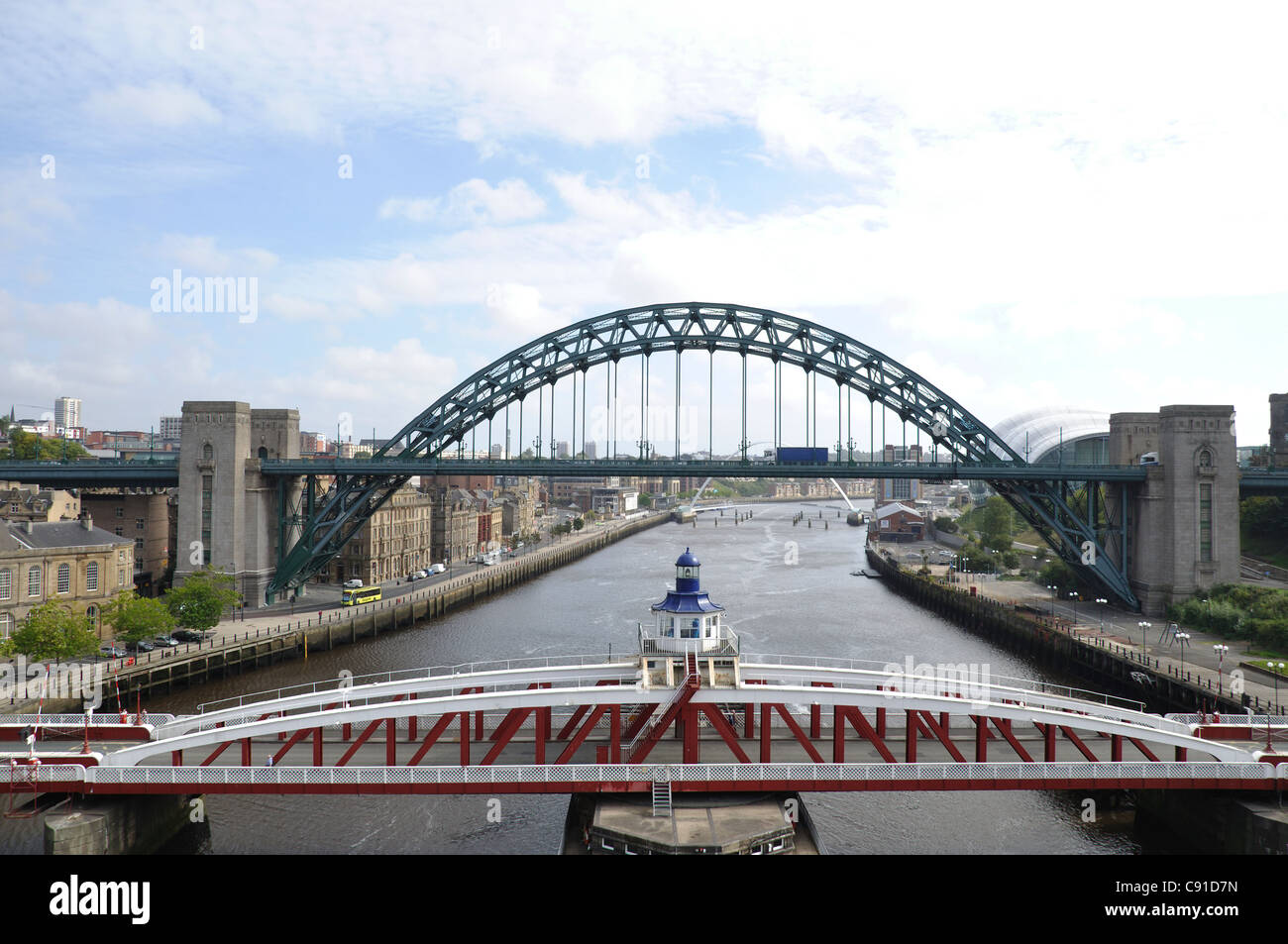 The Tyne Bridge over the Tyne, swing Bridge, and entrance to Metro ...