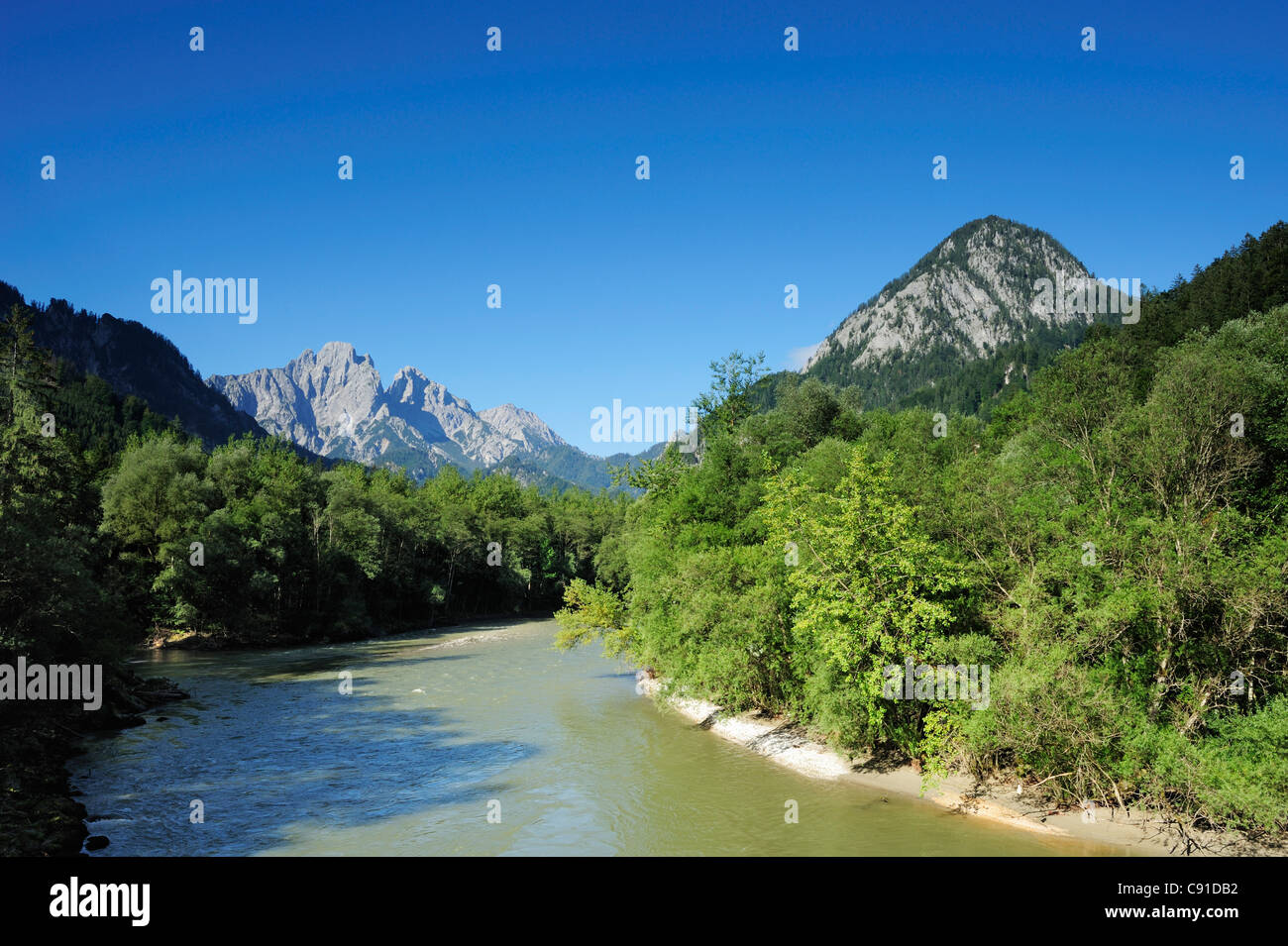 River Enns in front of gap of Enns through Gesaeuse mountains Gesaeuse ...