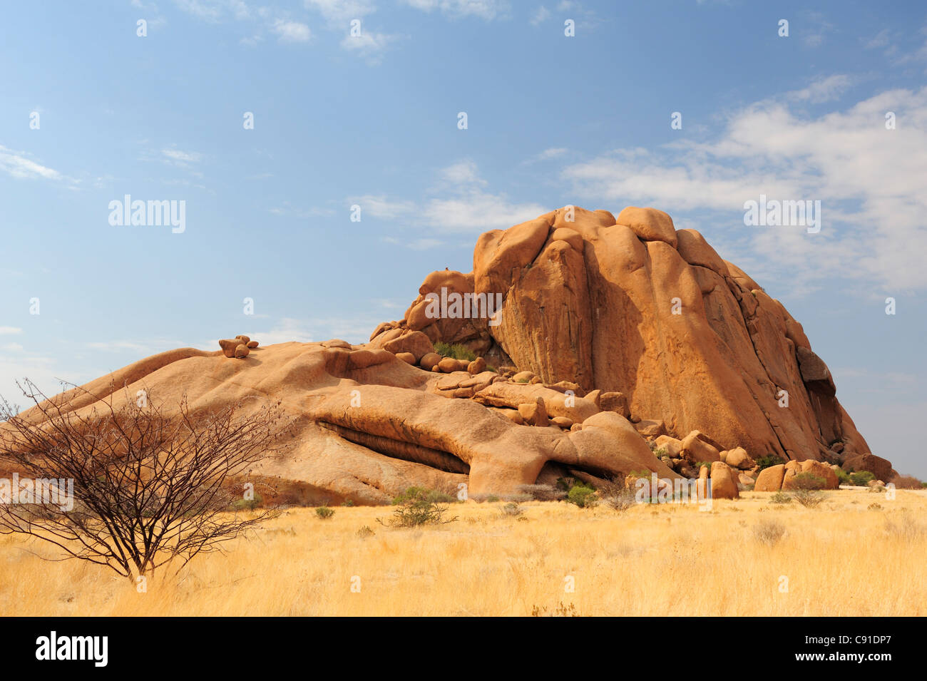 Red granite rock in savannah, Great Spitzkoppe, Namibia Stock Photo - Alamy