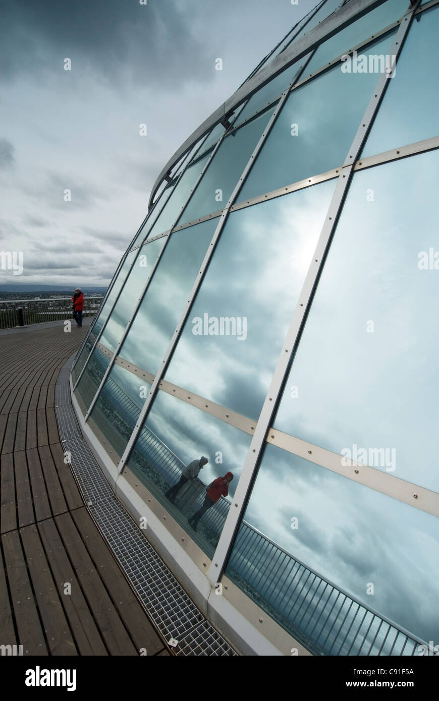 The Dome of the Perlan (Pearl) centre rises above the city skyline ...