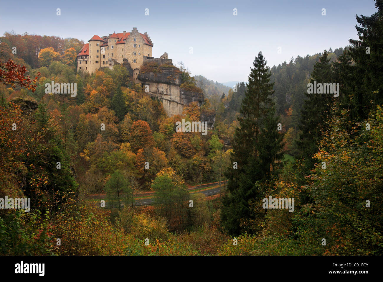 Rabenstein castle above the Ahorn valley, Fraenkische Schweiz ...