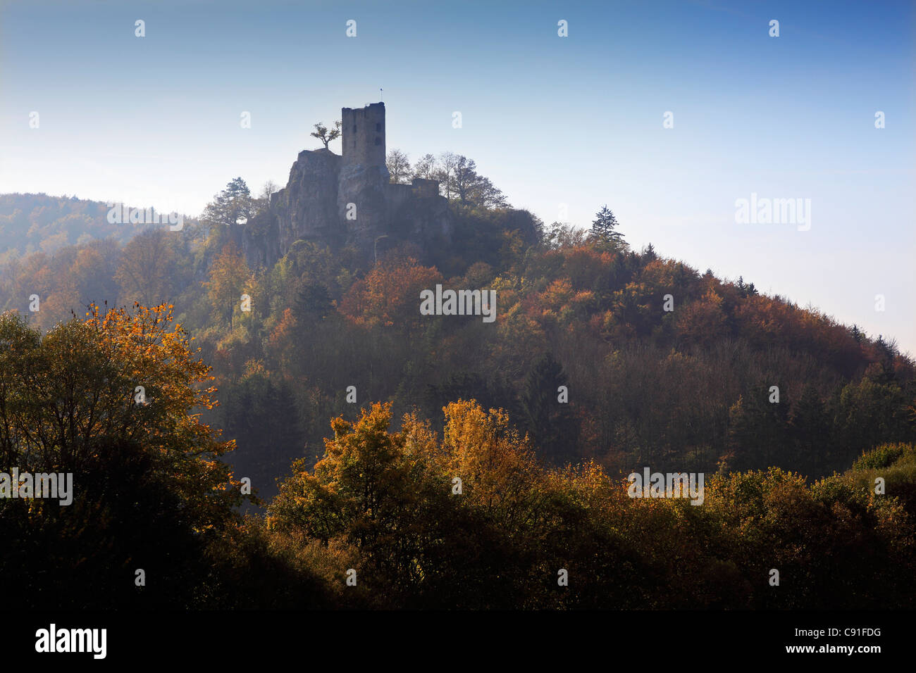 Neudeck castle above the Wisent valley, Fraenkische Schweiz, Franconia ...