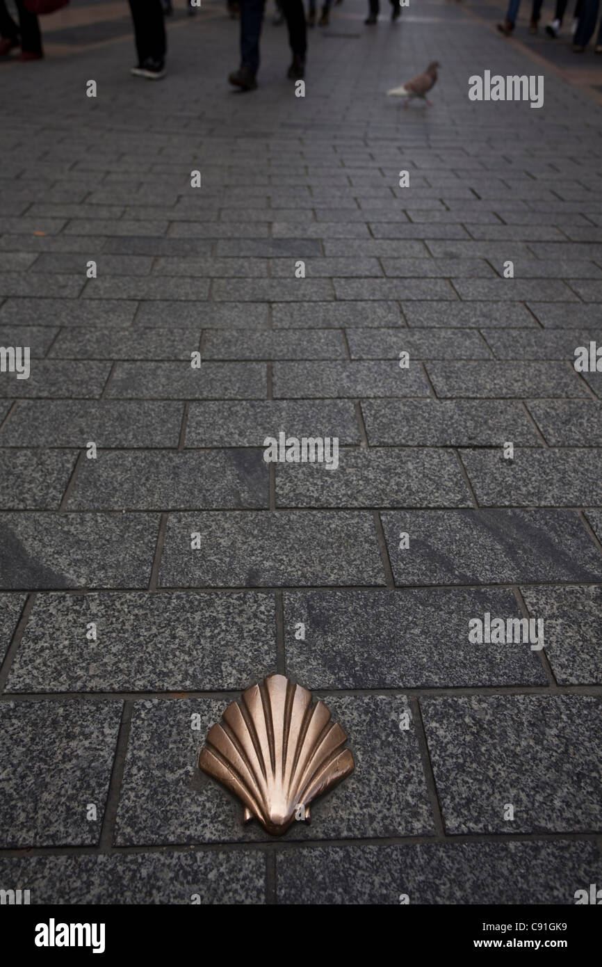Scallop on the ground at the pedestrian area Leon Province of Leon Old ...