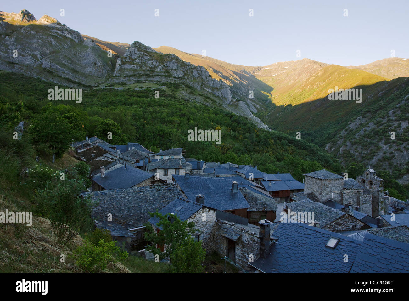 View at roofs at the mountain village Penalba de Santiago Province of ...