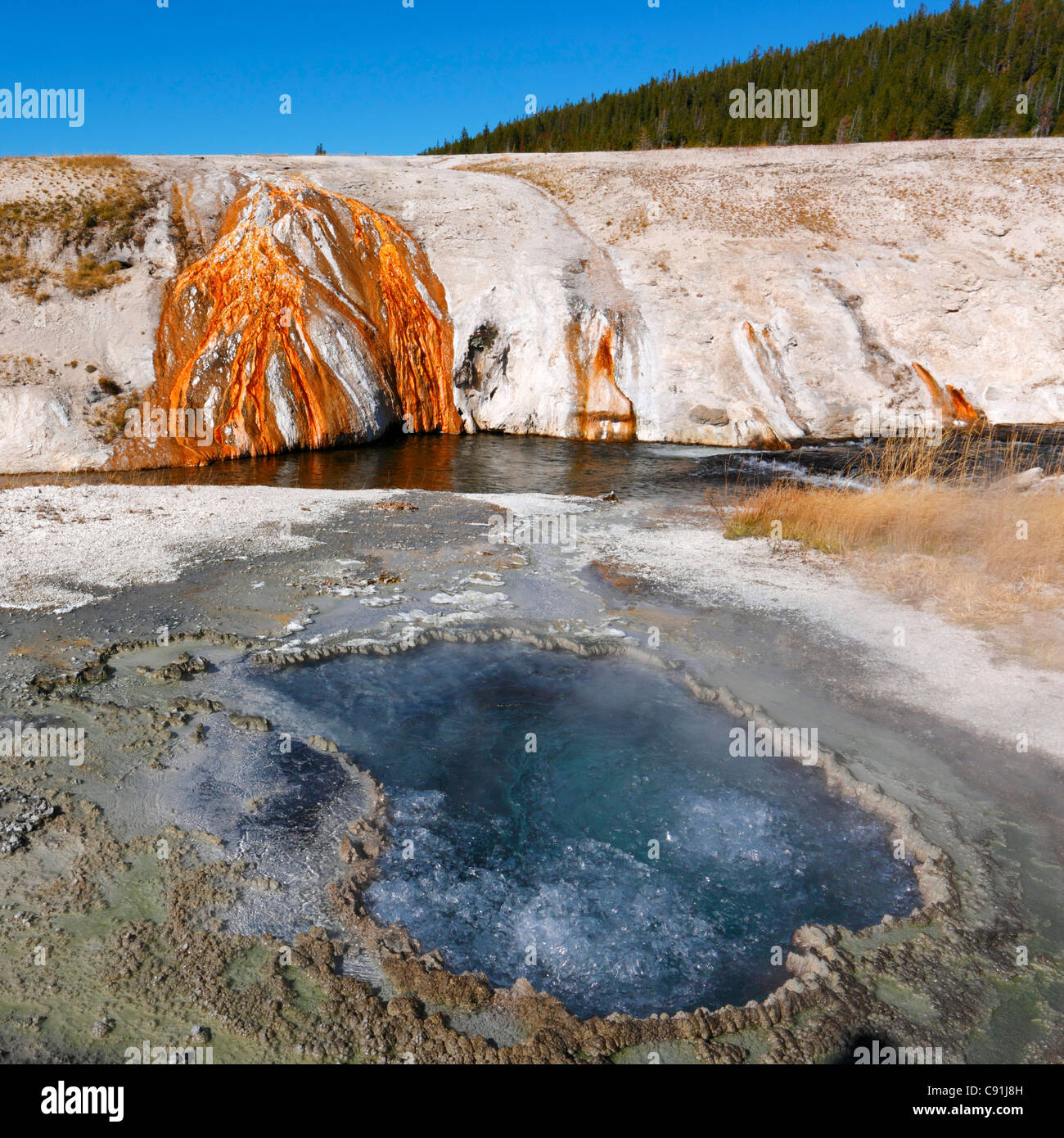 Chinese Spring and Firehole River, Upper Geyser Basin, Yellowstone ...