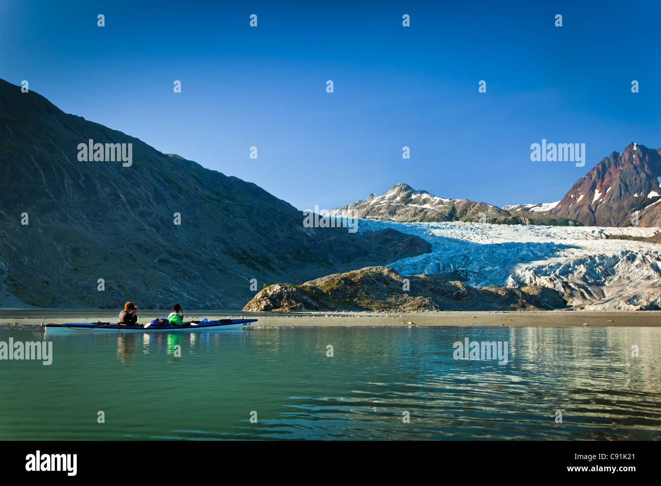 Sea Kayakers paddling to Riggs Glacier in Muir Inlet, Glacier Bay ...
