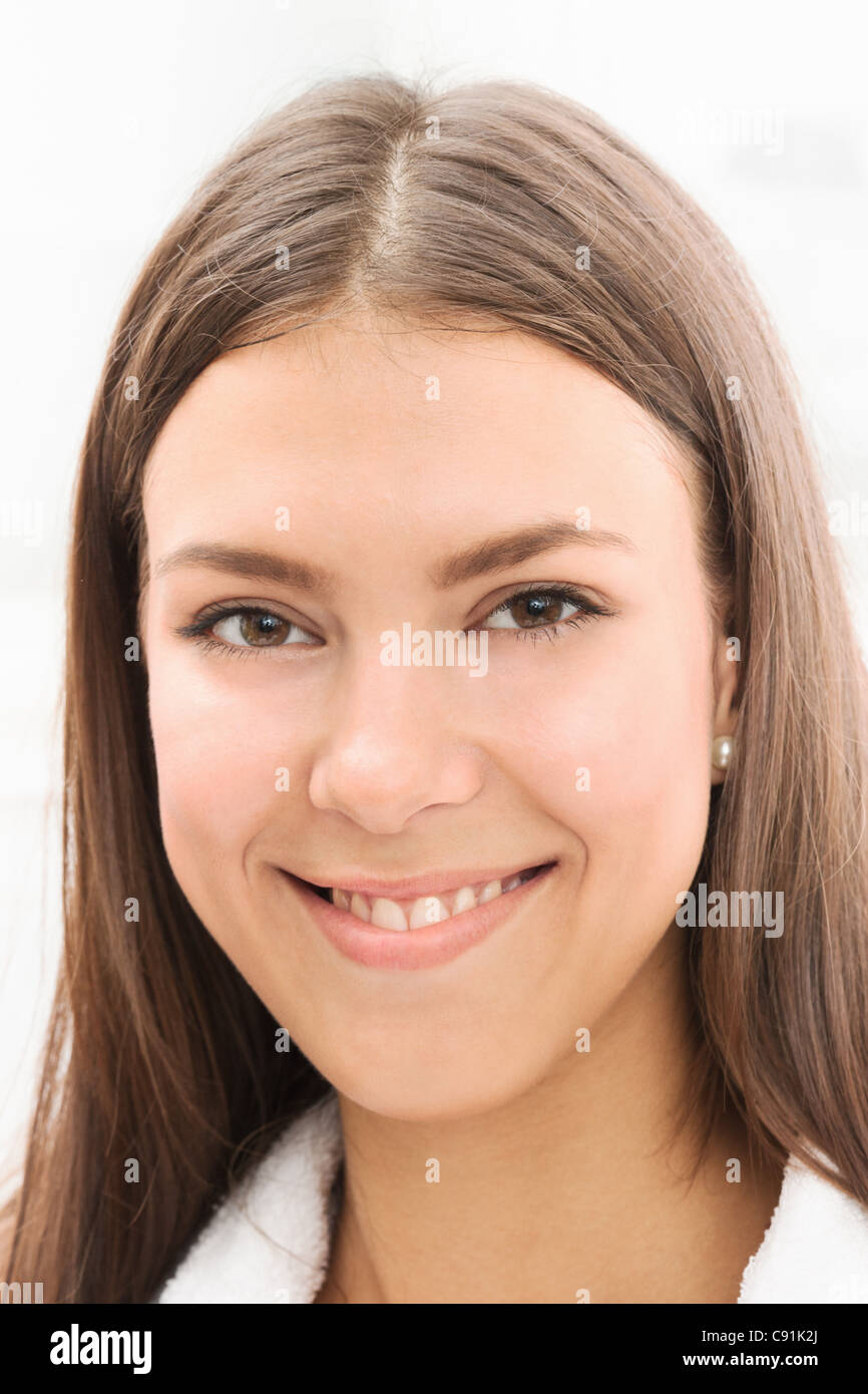 Close up of woman's smiling face Stock Photo - Alamy