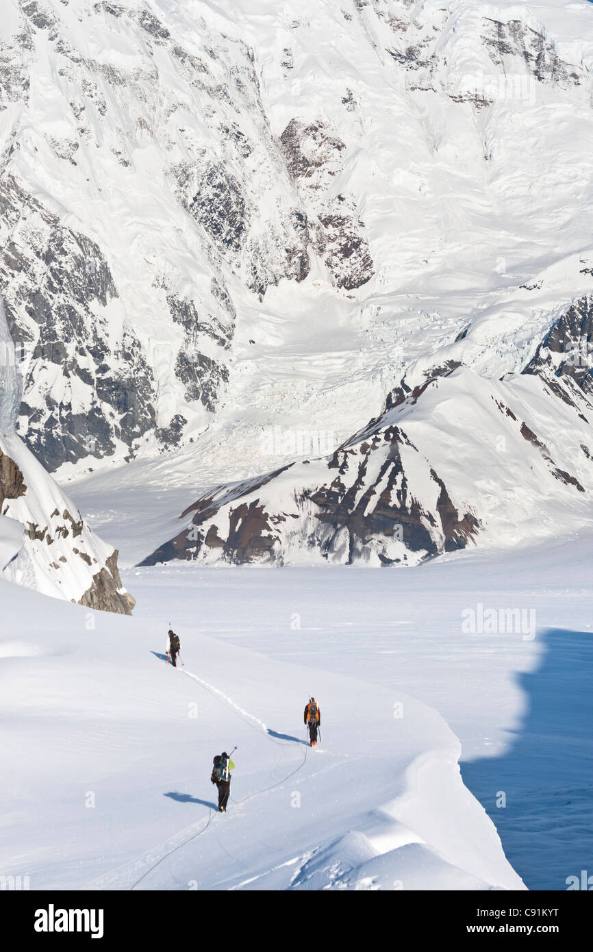 Mountaineers near the summit of Control Tower, Mount Foraker and the ...
