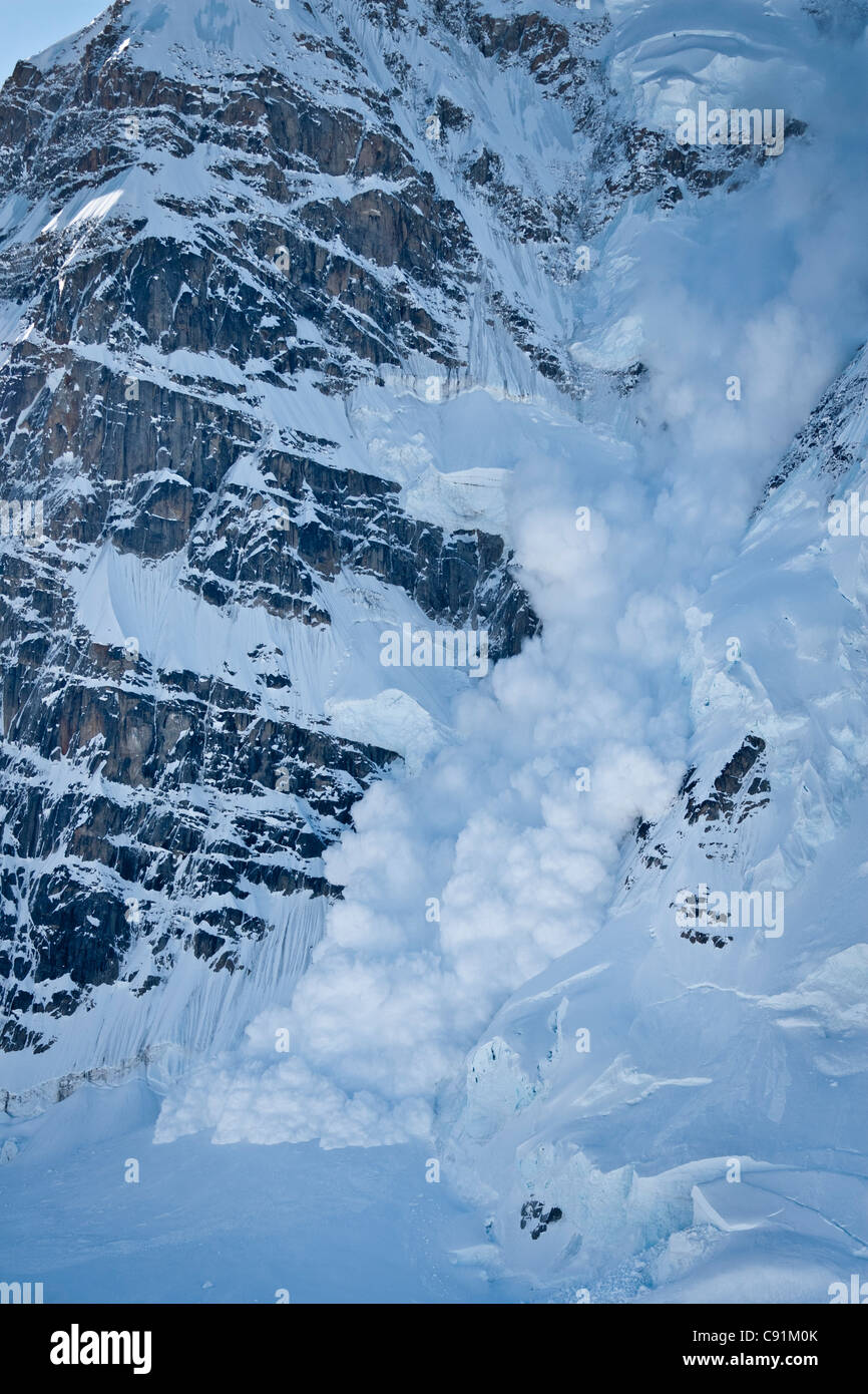 Billowing ice avalanche on the north side of Mount Hunter seen from ...