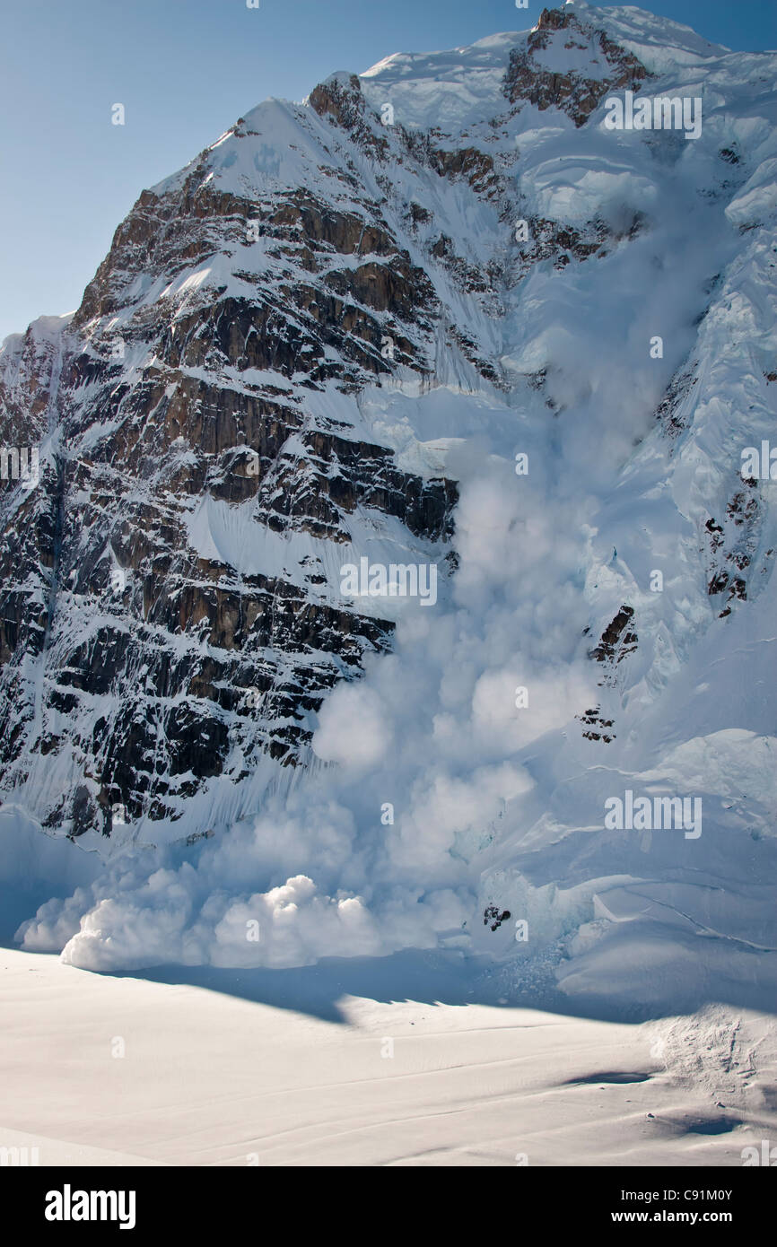 Billowing ice avalanche on the north side of Mount Hunter seen from ...