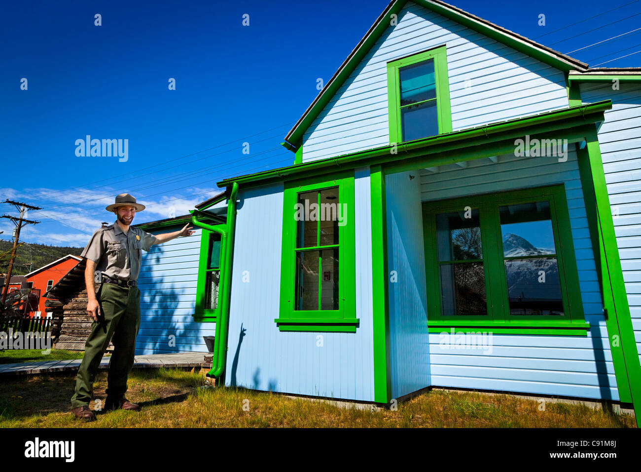 National Park Ranger guide at the Historic Moore Homestead, Klondike ...