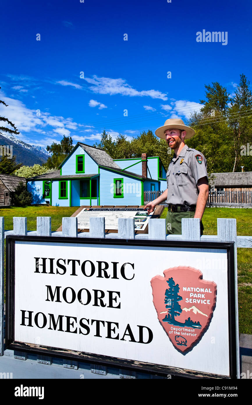 National Park Ranger guide at the Historic Moore Homestead, Klondike ...