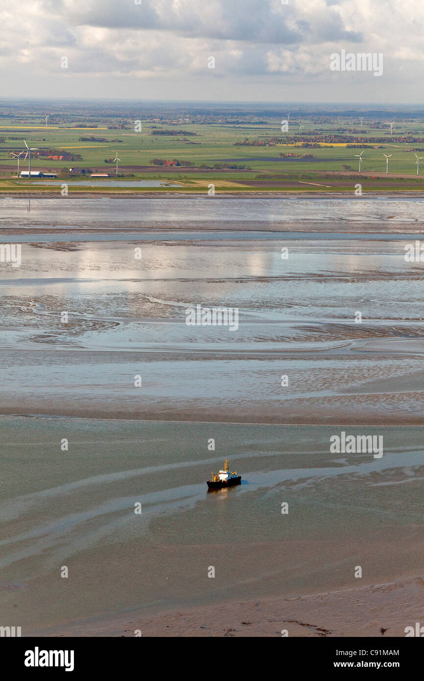 Aerial view of Wadden sea and tidal flats, coastal area, Lower Saxony ...